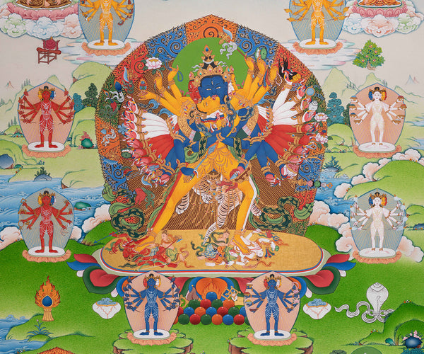 Rare Kalachakra with Consort Vishvamata Thangka with Renitue ...