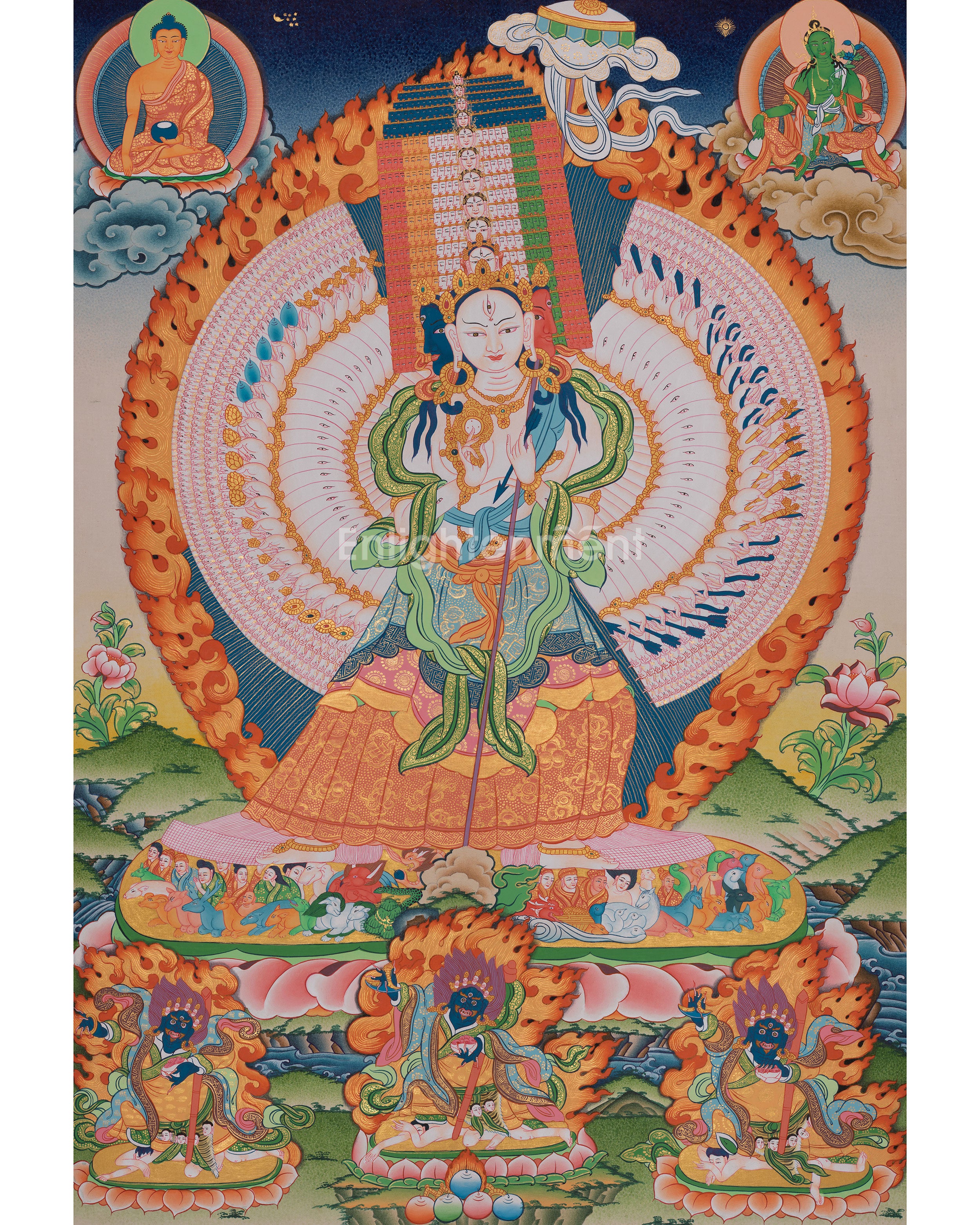 1000-Armed Dukkar Thangka | Tibetan Guardian Deity