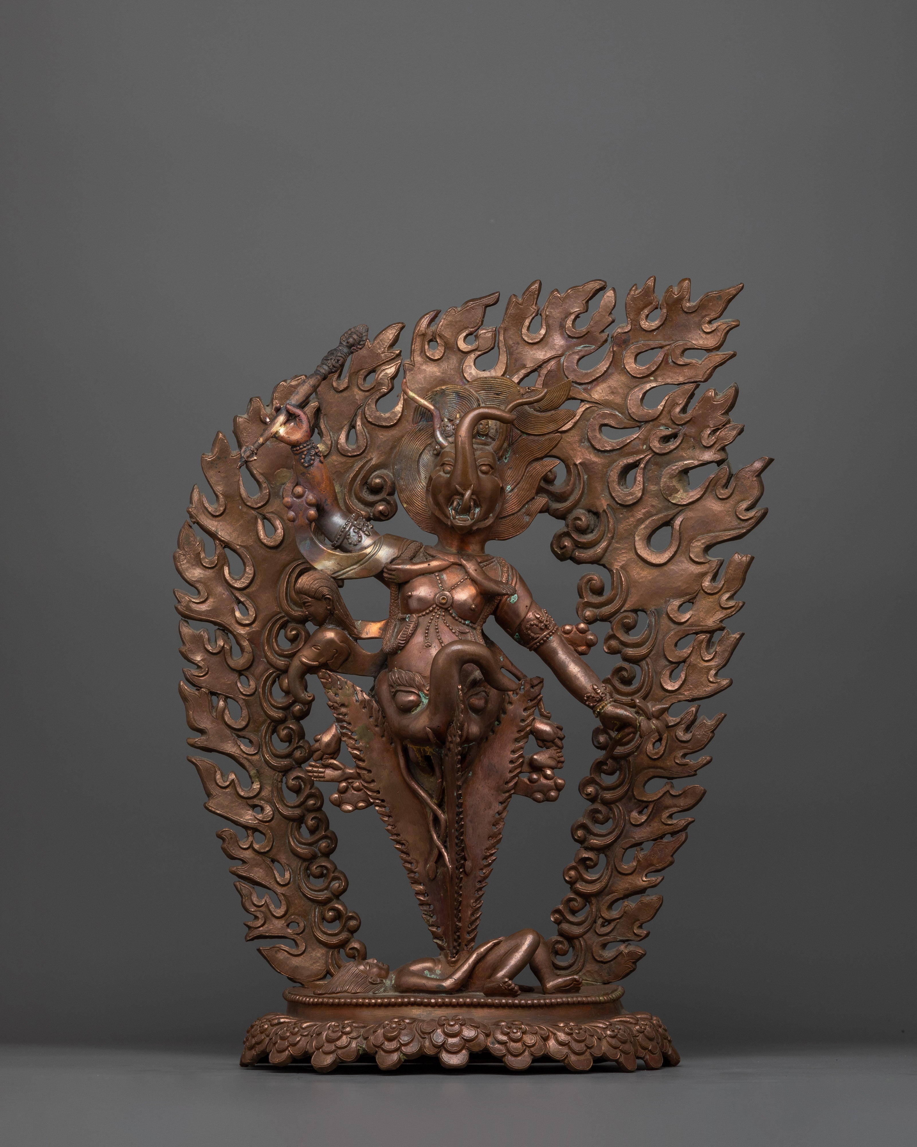 Tibetan Makara Mukha Kila Statue | Handcrafted Ritual Copper Dagger