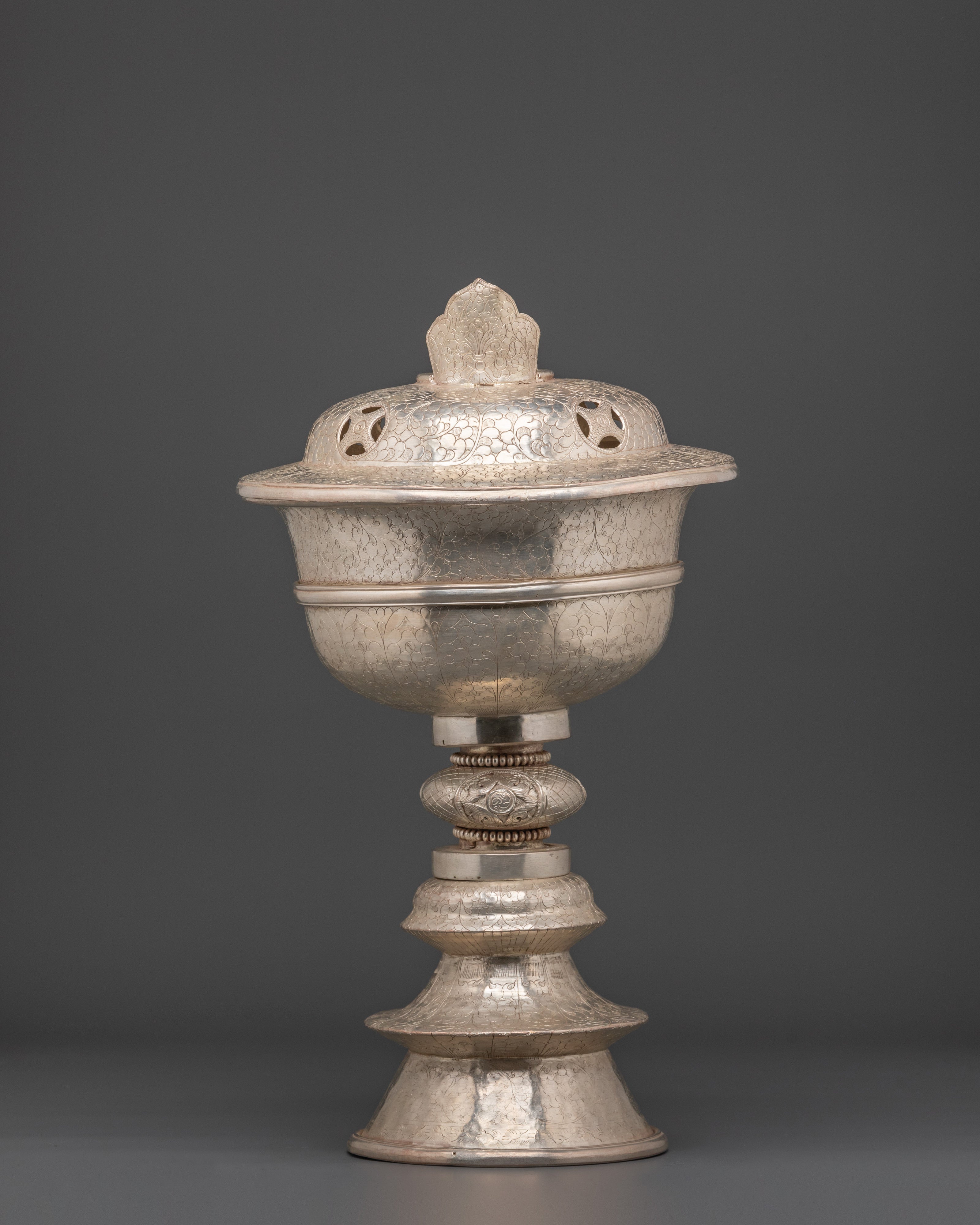 Silver Coated Butter Lamp | Meditation Ritual Item