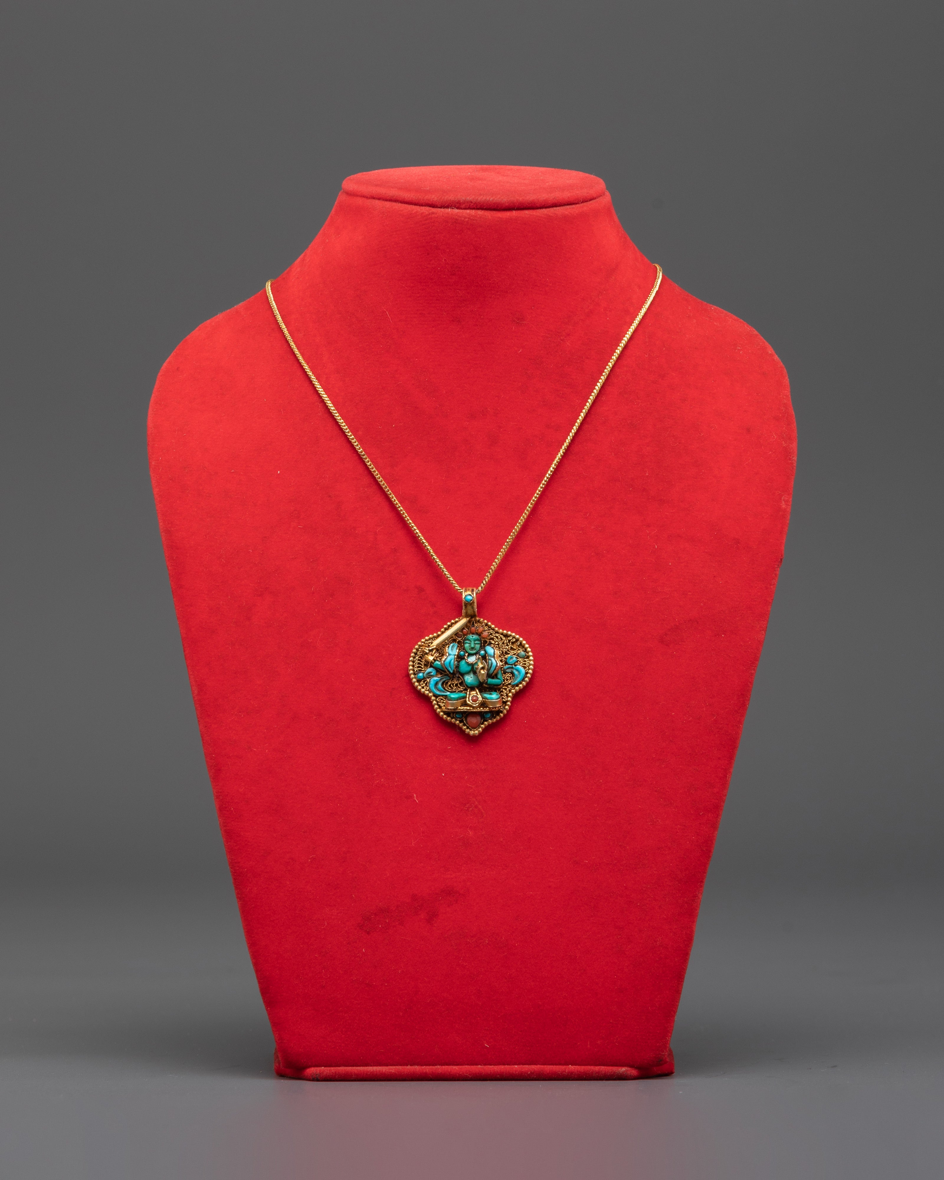Handcrafted Manjushri Pendant | Silver, Gold Plated with Turquoise ...