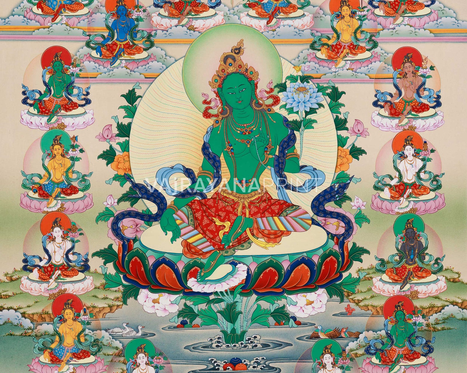 Twenty One Tara Thangka Print | Giclee Art on Canvas