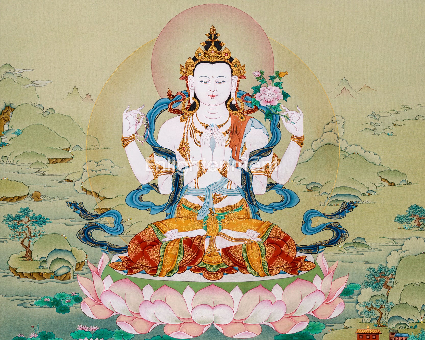 Compassion Buddha Avalokiteshvara Thangka| Authentic Stone Colors from ...
