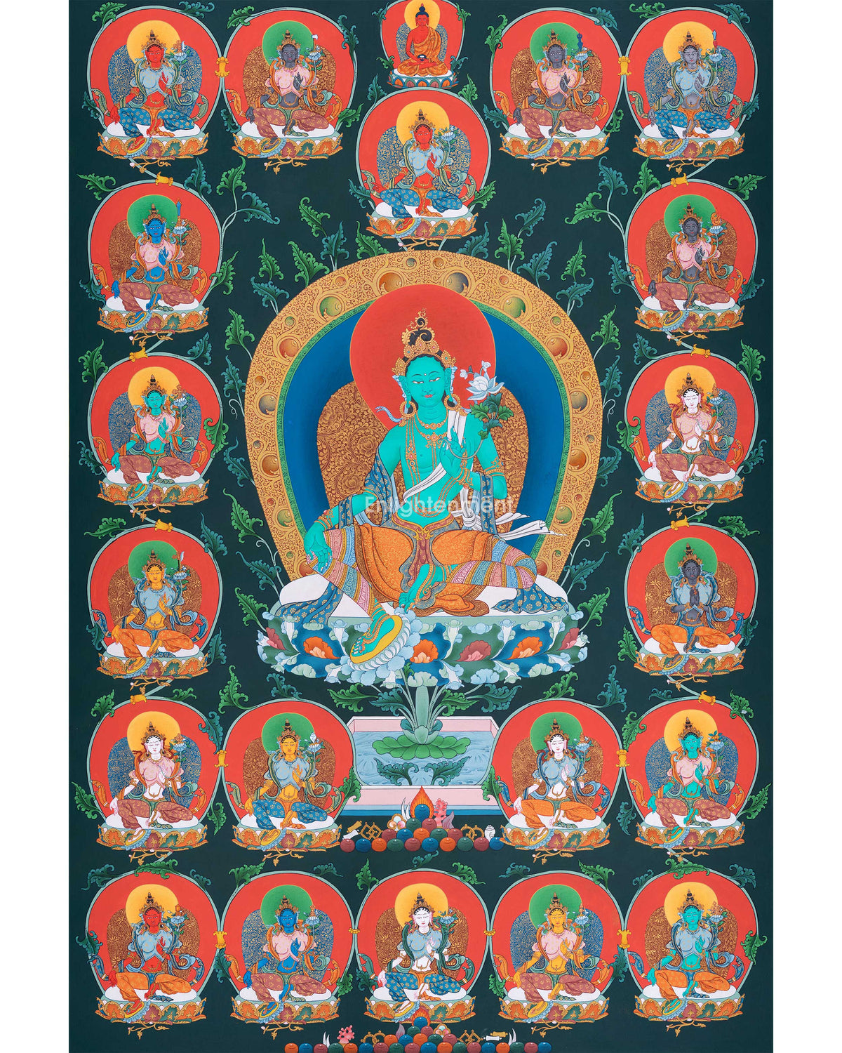 Thangka of 21 Tara Goddess | Traditional Karma Gadri Painting