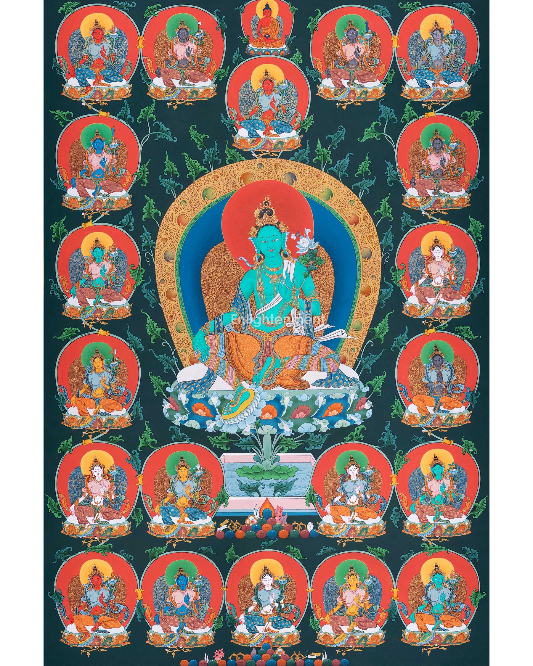 Thangka of 21 Tara Goddess | Traditional Karma Gadri Painting