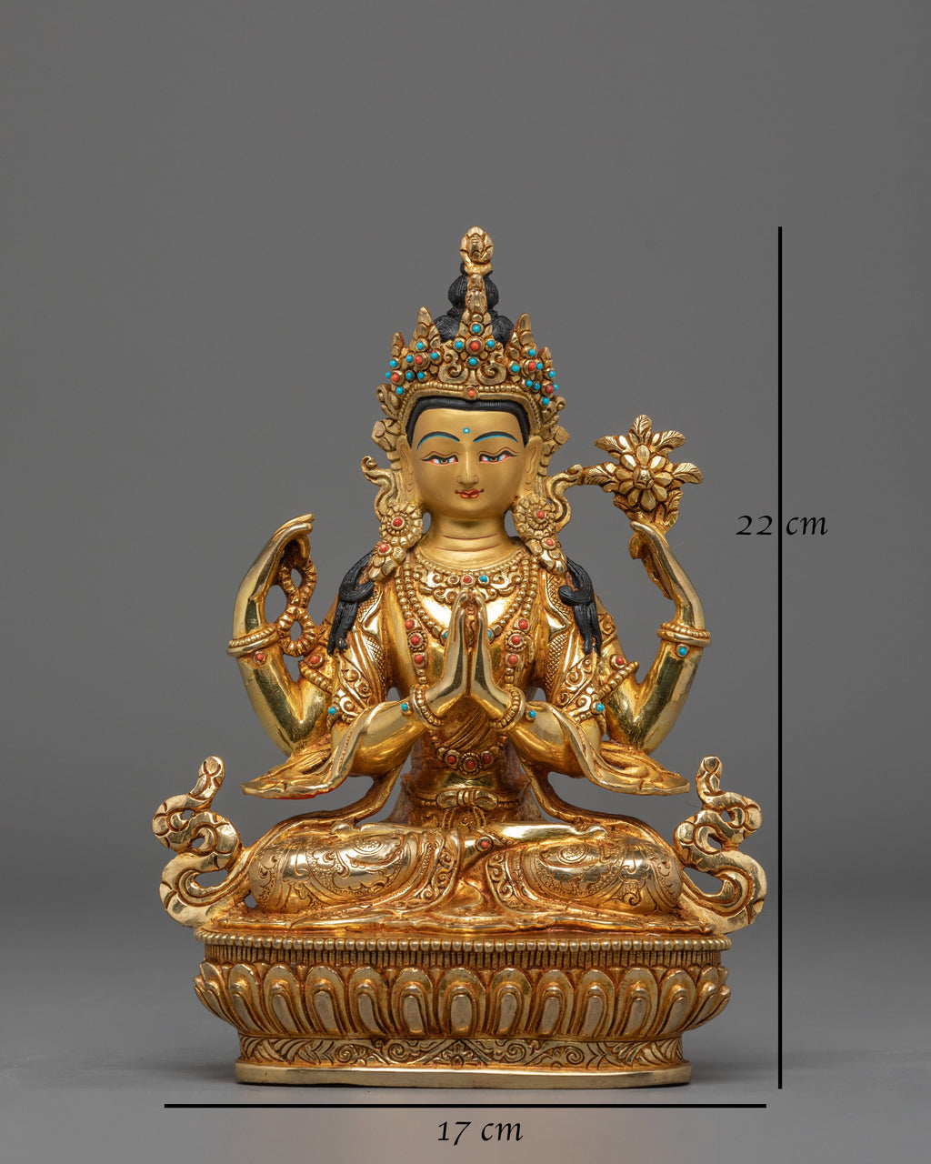 Handmade Golden Chenrezig Statue of Compassion | Bodhisattva Icon