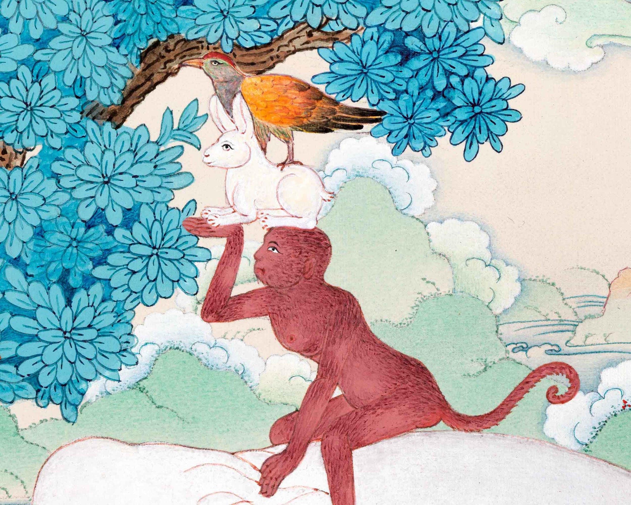 The Tale of Four Harmonious Friends | Tale of Jātaka Thangka ...