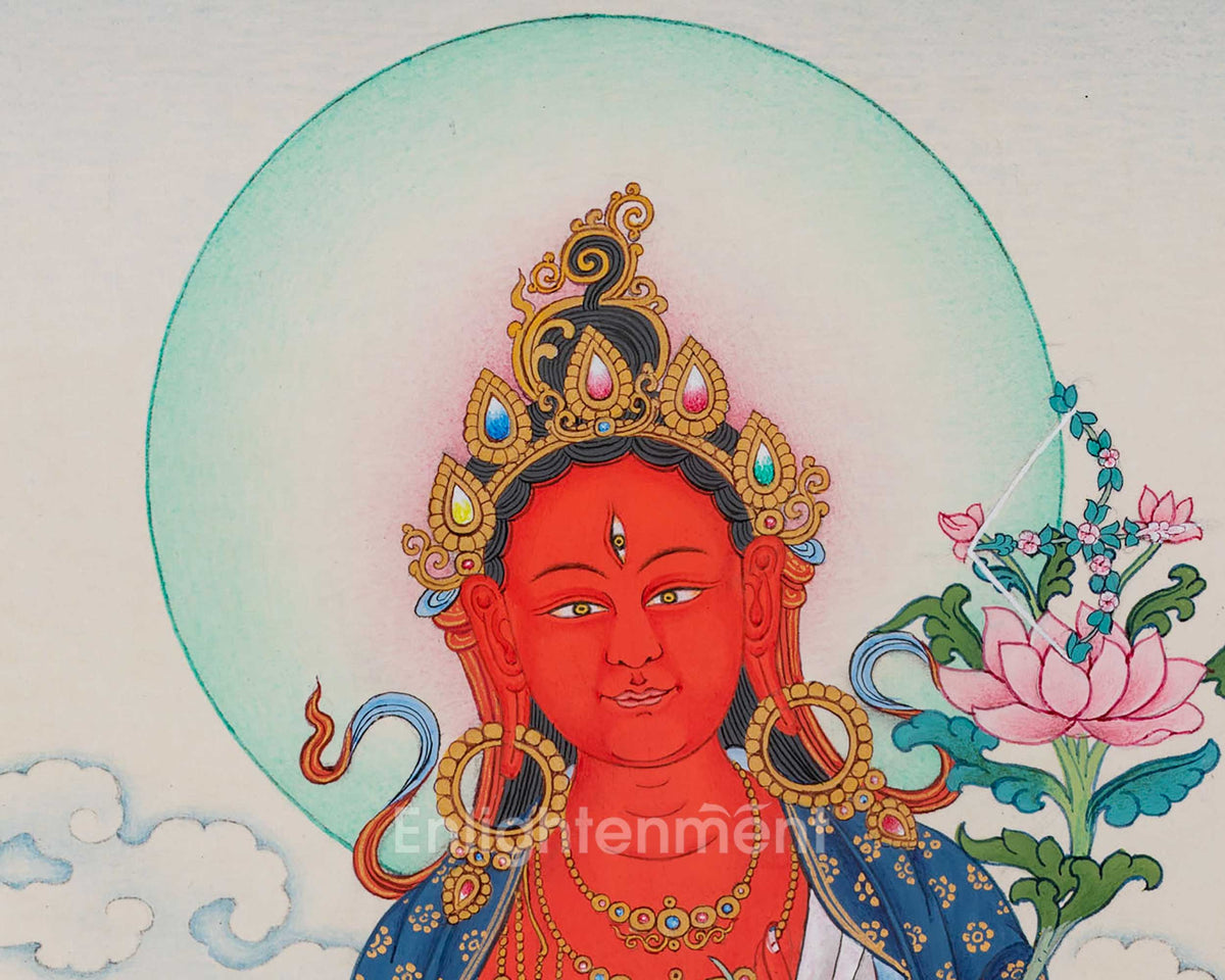 Hand Painted Red Tara Thangka | Traditional Buddhist Artwork