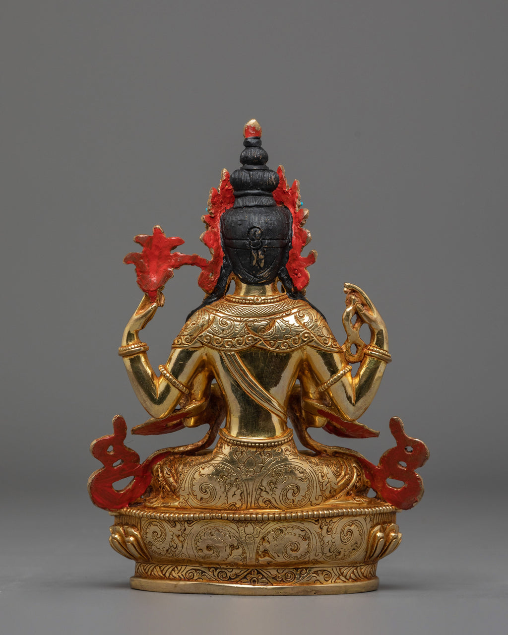 Handmade Golden Chenrezig Statue of Compassion | Bodhisattva Icon