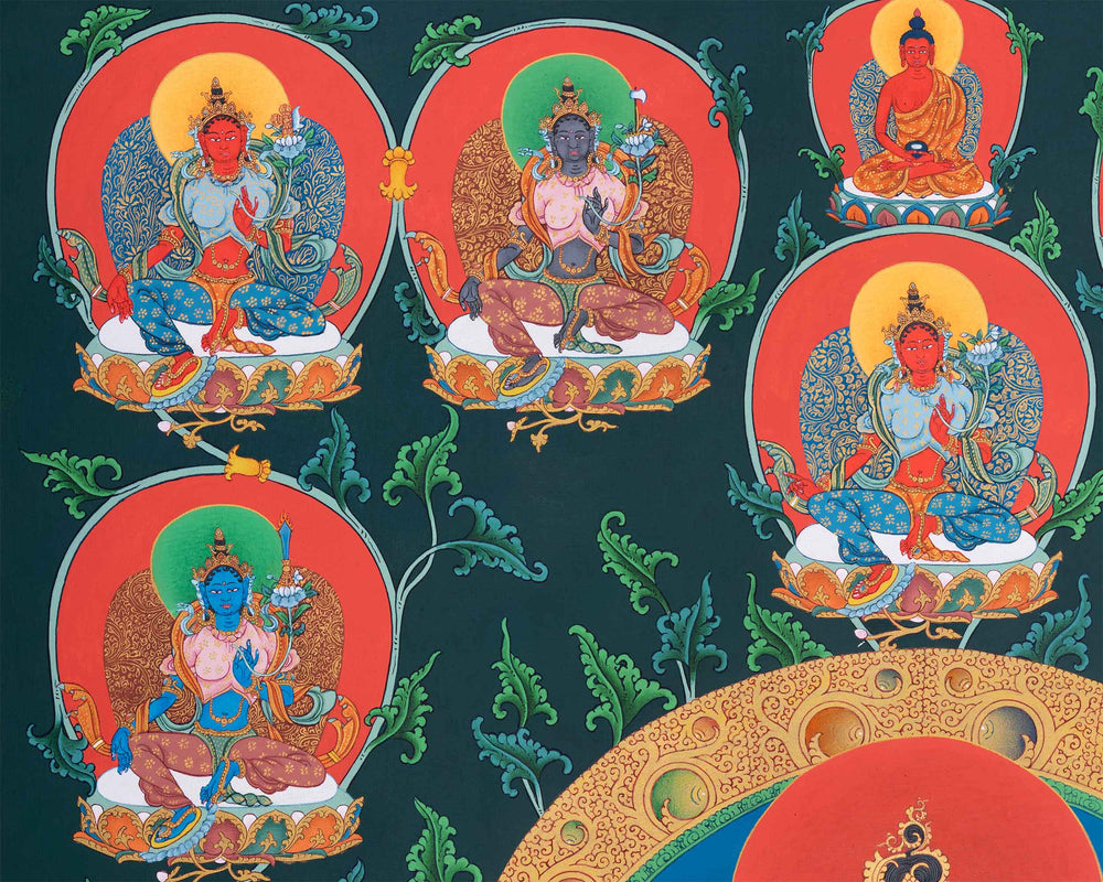 Thangka of 21 Tara Goddess | Traditional Karma Gadri Painting