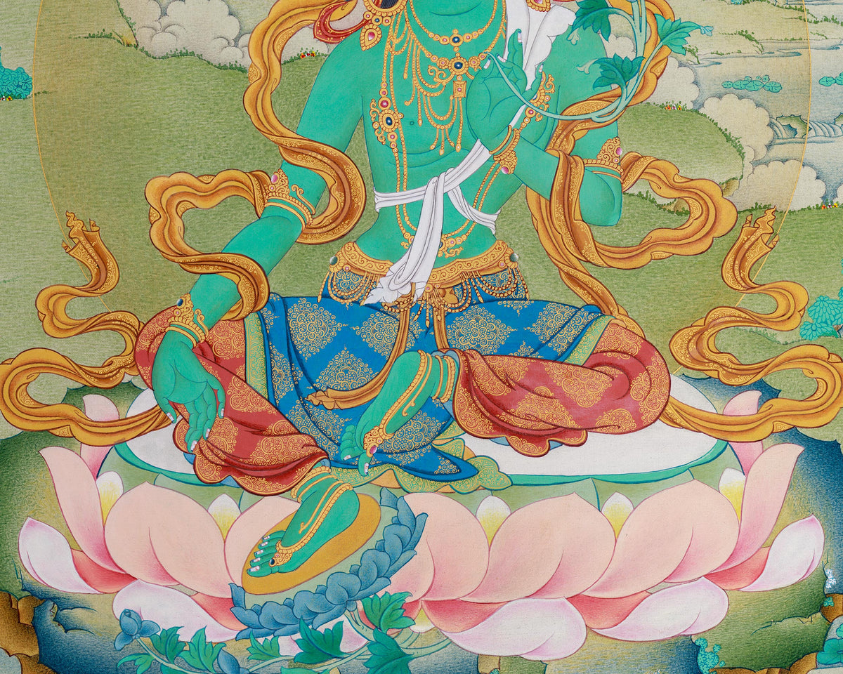 Serene Karma Gadri Thangka of Green Tara