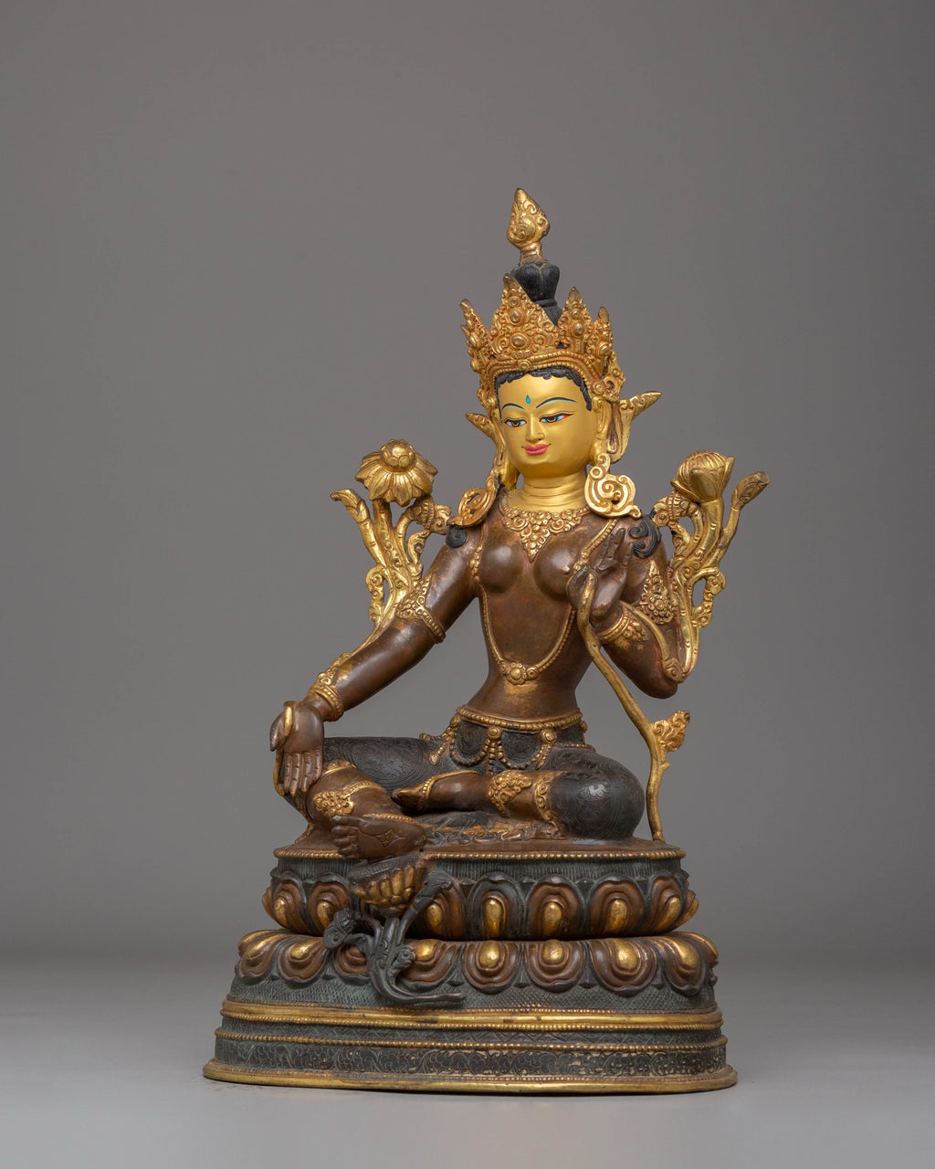 24K Gold Glided Statue of Green Tara | Enlightened Tara
