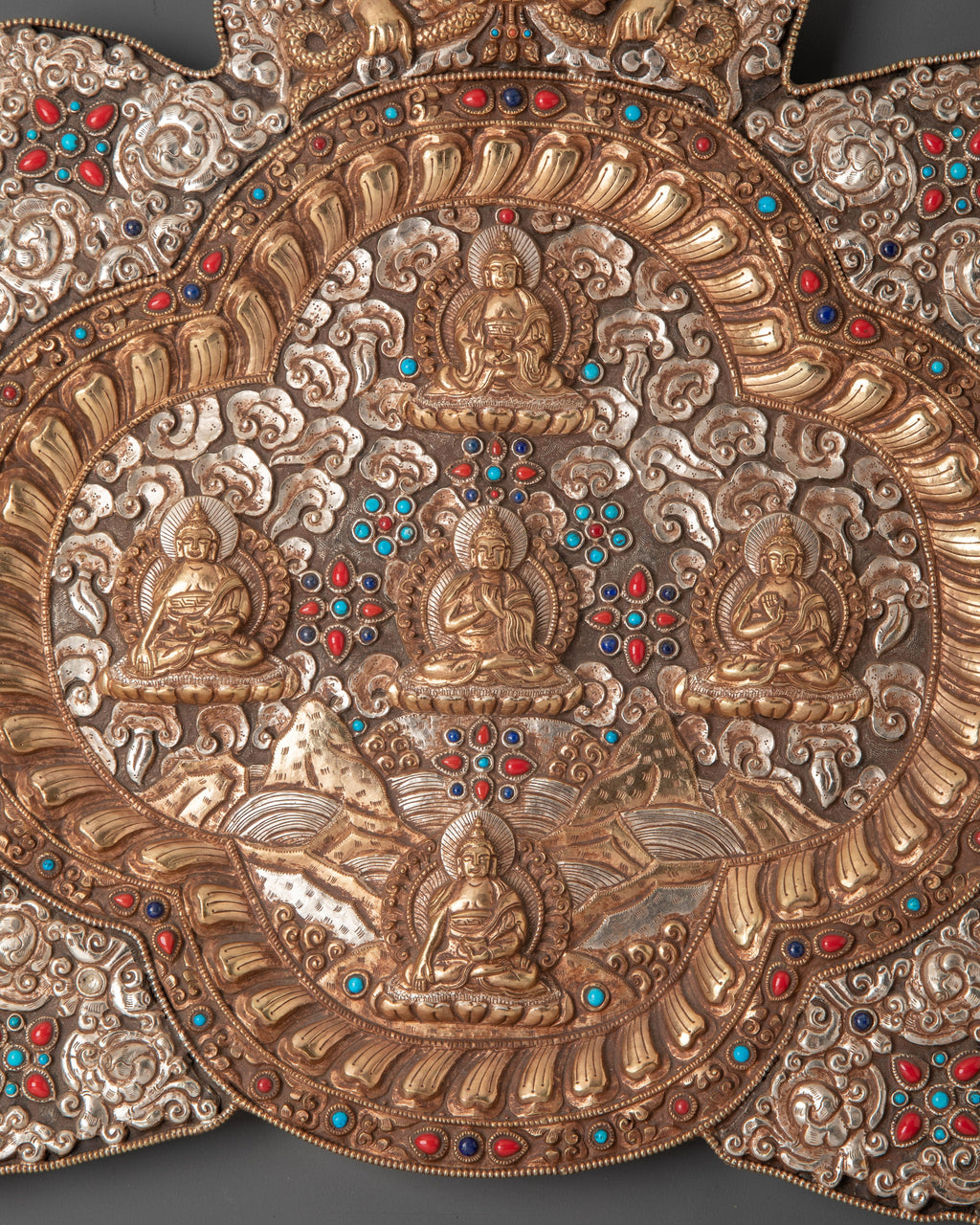 Handcrafted Five Buddha Wall Hanging | Spiritual Art for Meditation & Altar