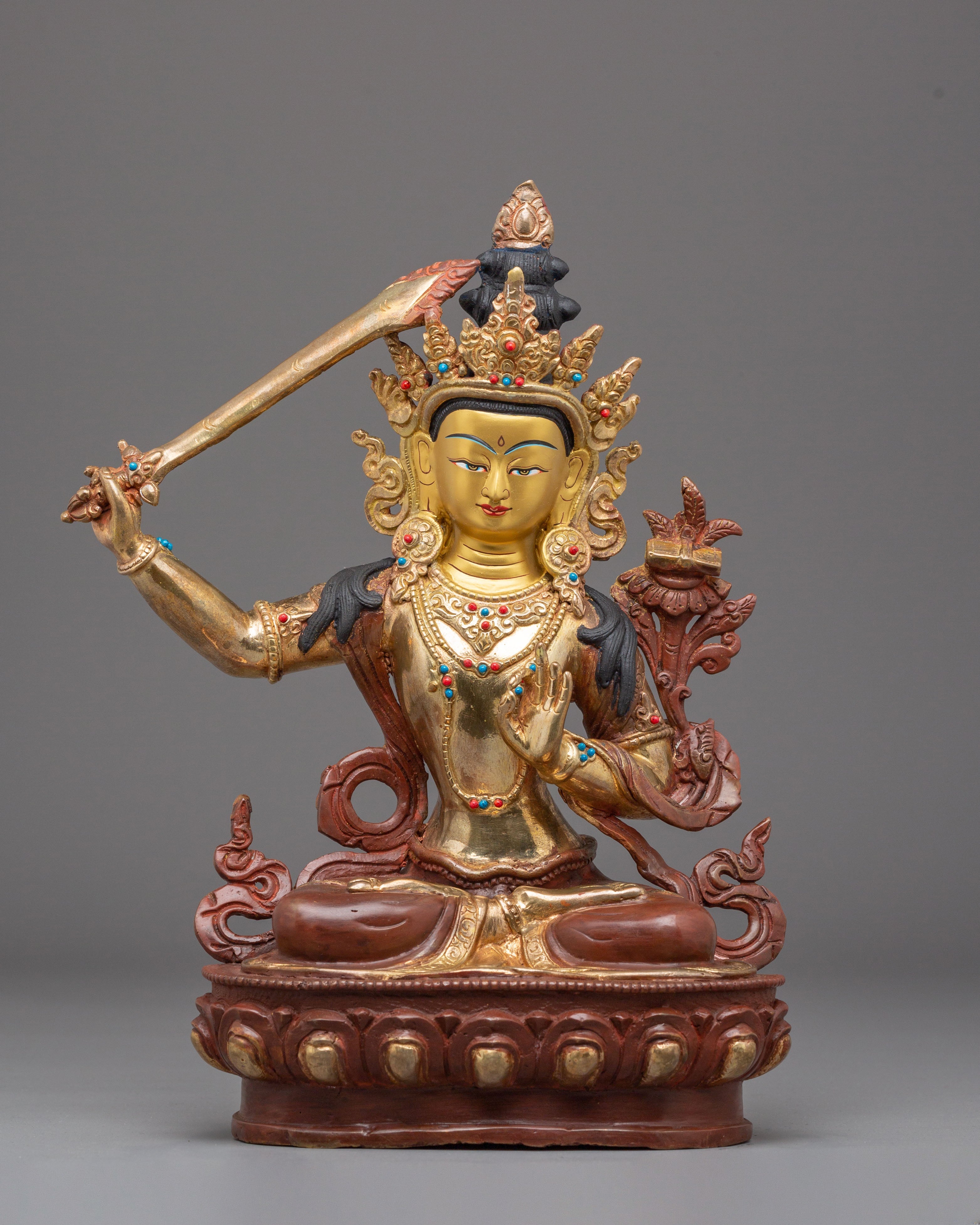 Statue of Supreme Deity of Wisdom Manjushri | Gold Plated Buddhist ...