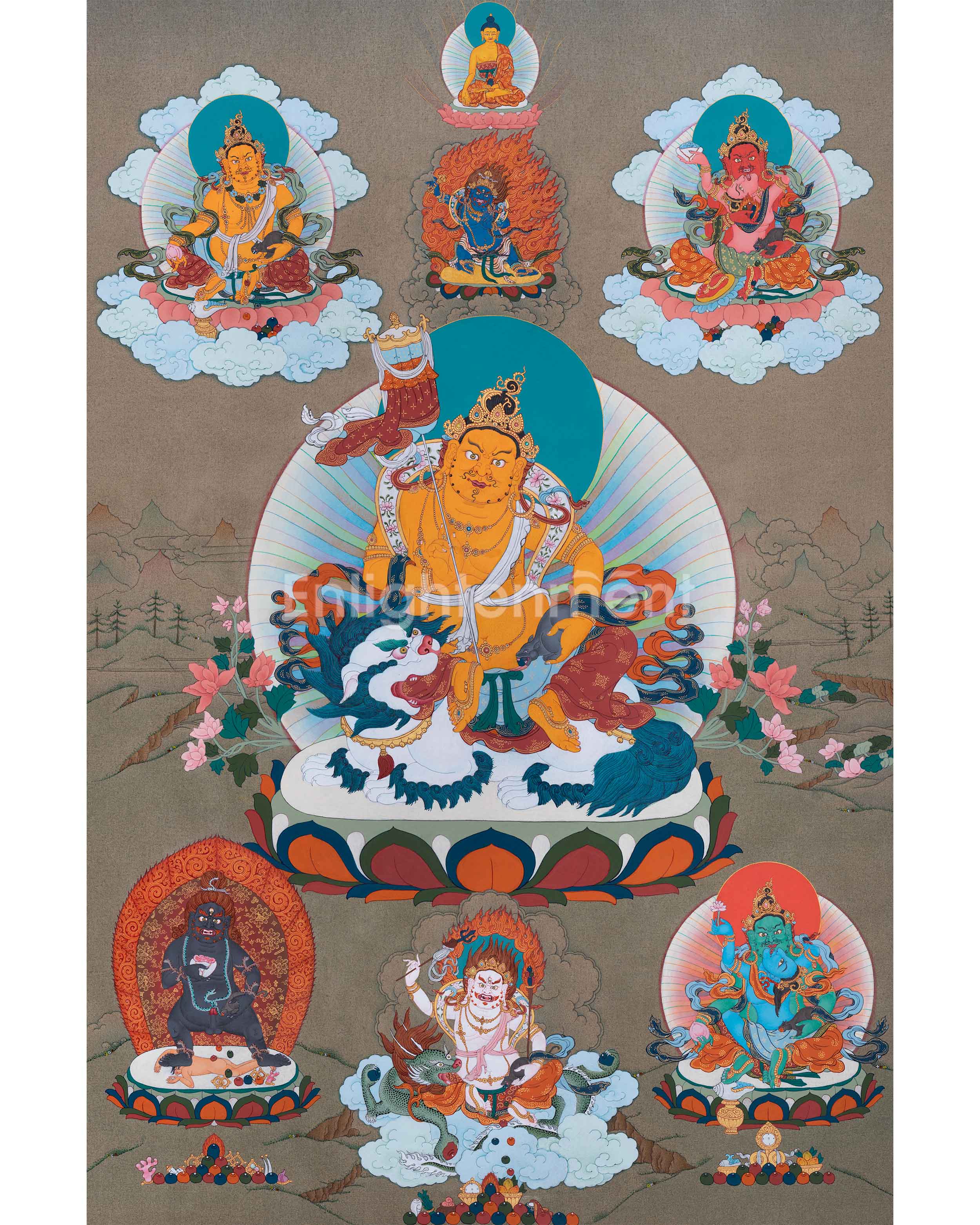 Five Dzambhala Thangka | Deity of Wealth and Compassion