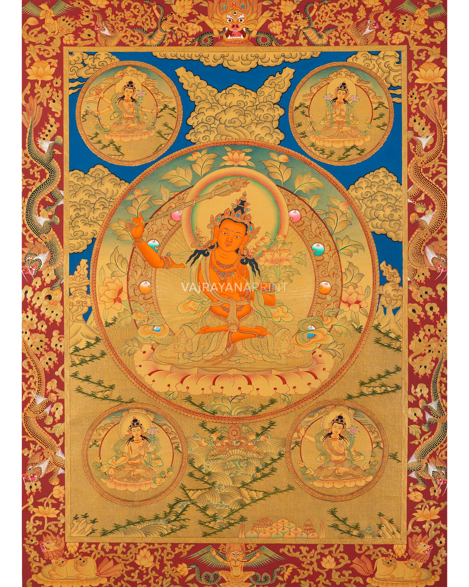 5 Forms of Manjushri Art Print For Daily Wisdom Preaching