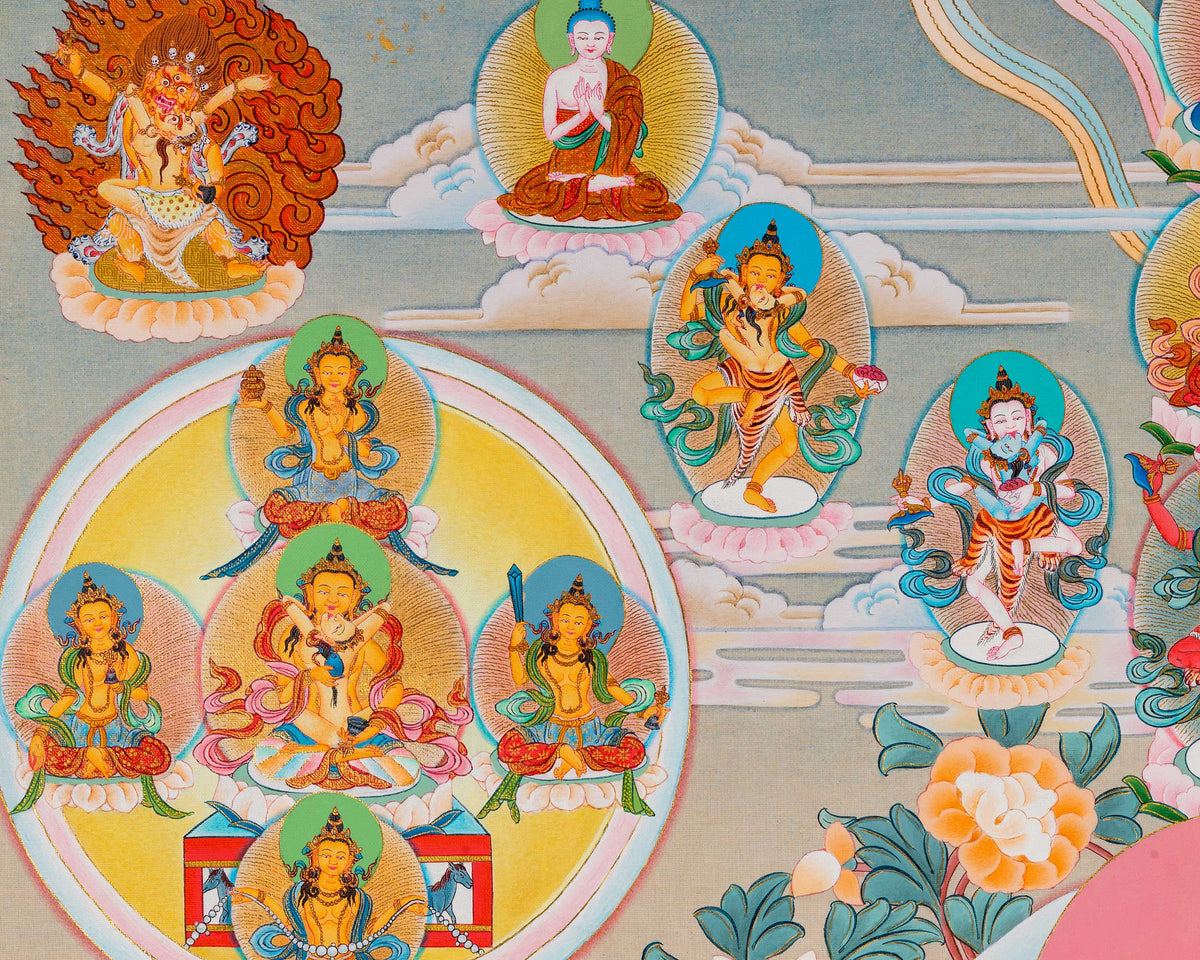 Bardo Thangka Print | Meditative Artwork of 42 Peaceful Deities | High