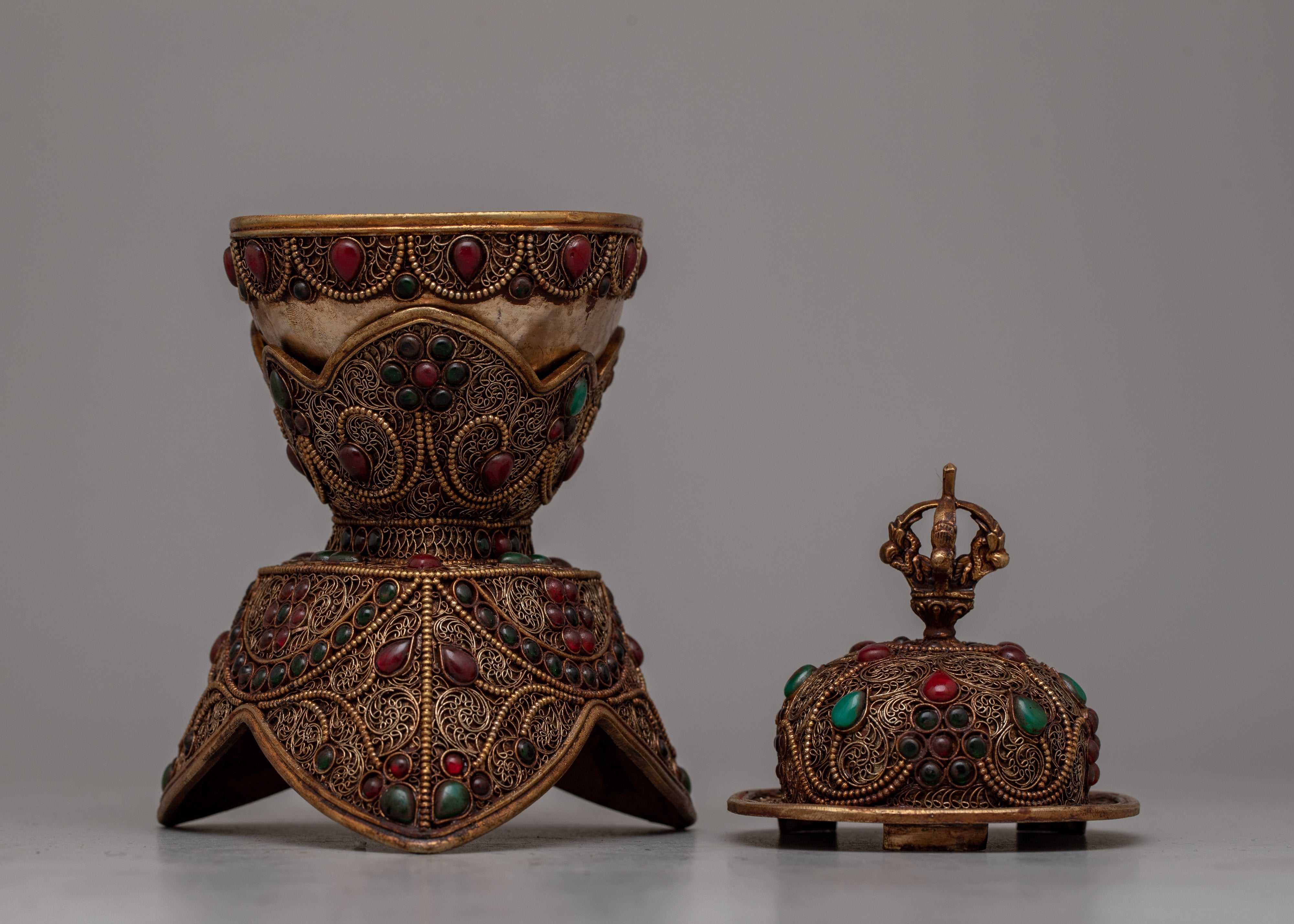 Tibetan Copper Skull Cup Set | Handmade Meditation Altar ...