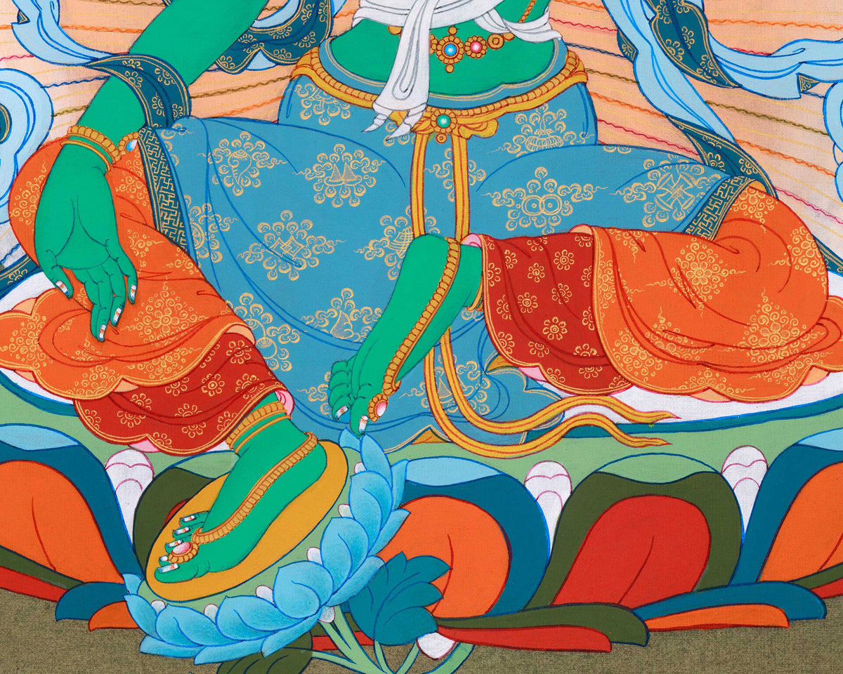 Radiant Mother Tara Thangka | Green Tara | Embrace Divine Protection