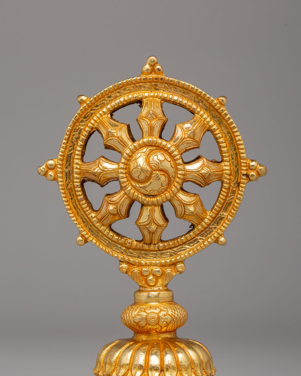 Traditional Dharma Wheel for Ritual | Copper Electro Gold Plated Wheel ...