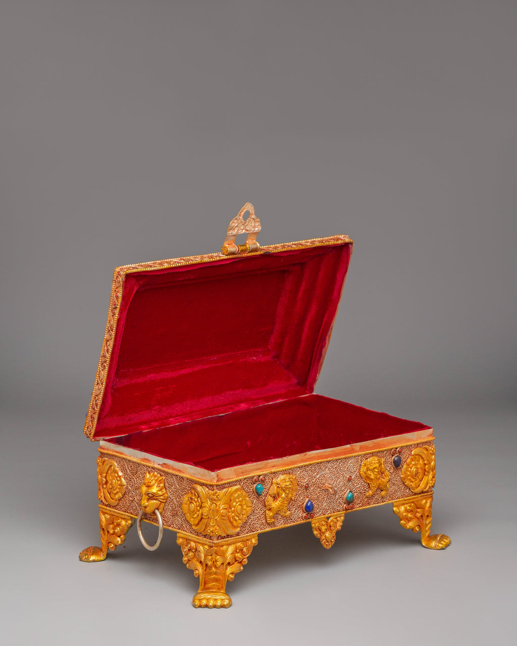 Electro Gold Plated Copper Treasure Box | Tibetan Altar Decor