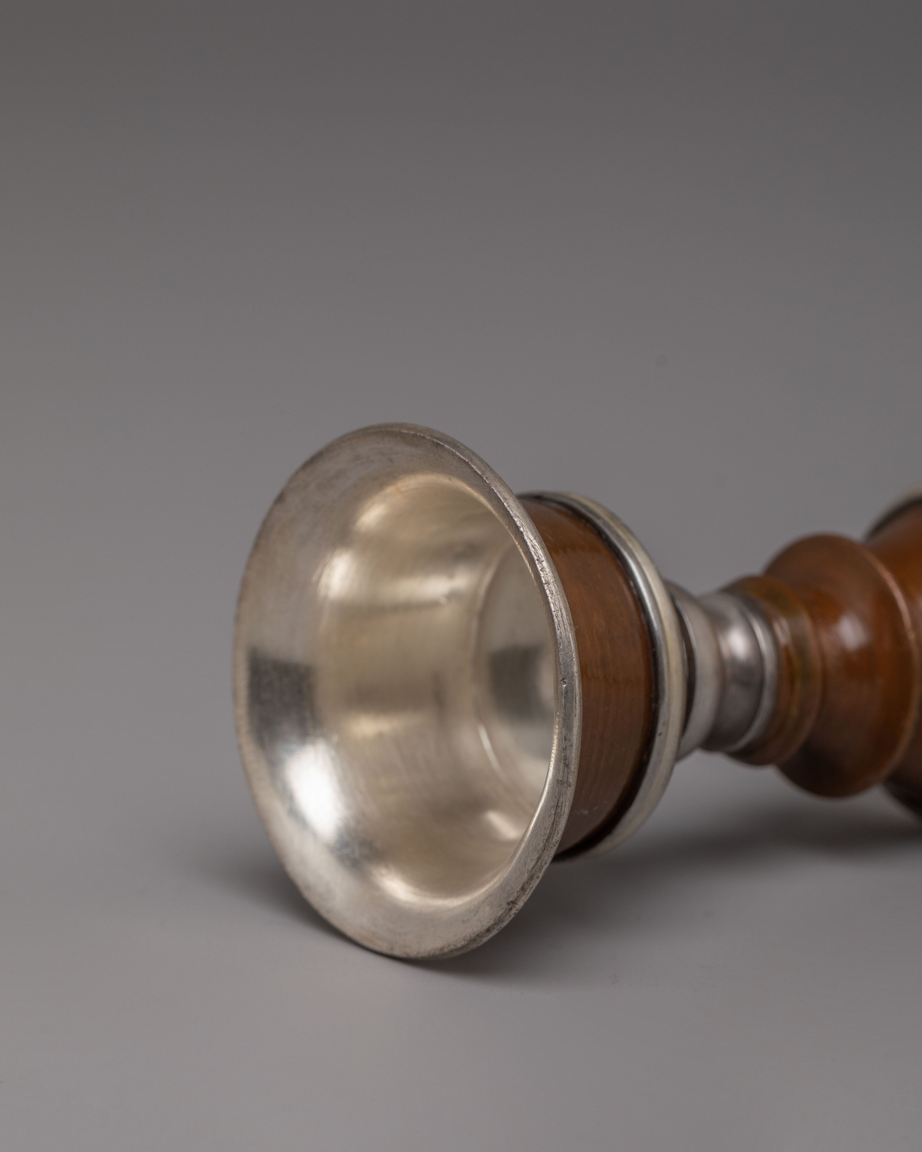 Handcrafted Oxidized Copper Butter Lamp for Offering with Silver Plati