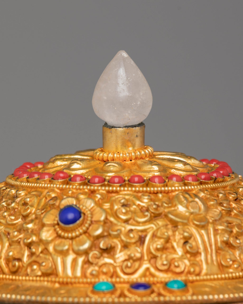 Sacred Tibetan Handcrafted Rice Pot | Electro Gold-Plated with Coral ...