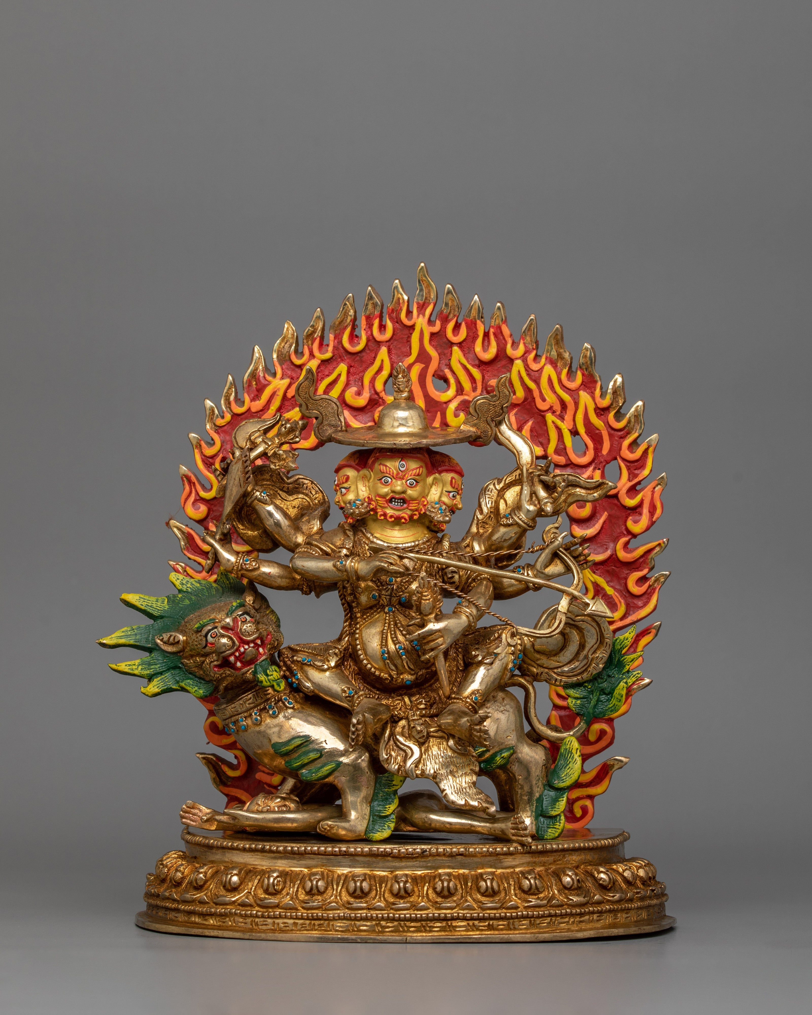 Tibetan Protector Pehar Gyalpo Statue | 24K Gold Gilded Figurine