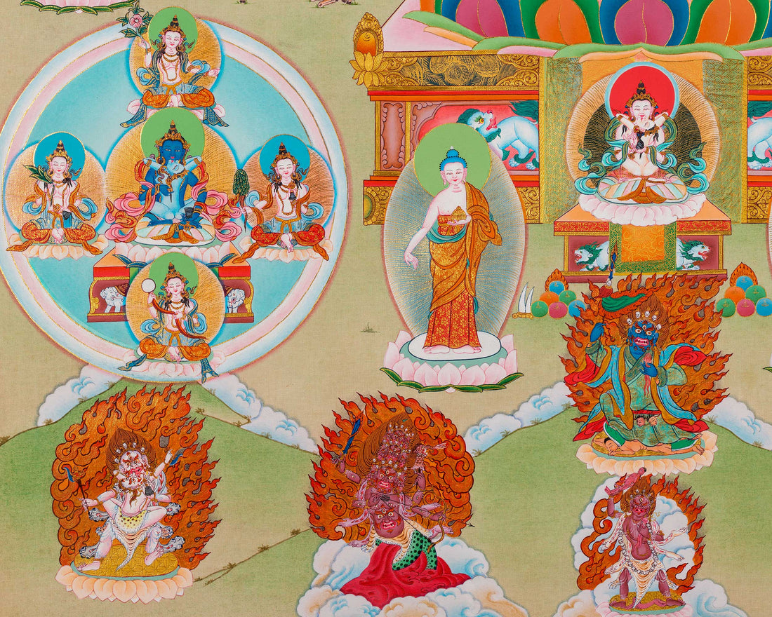 Bardo Thangka Print | Meditative Artwork of 42 Peaceful Deities | High
