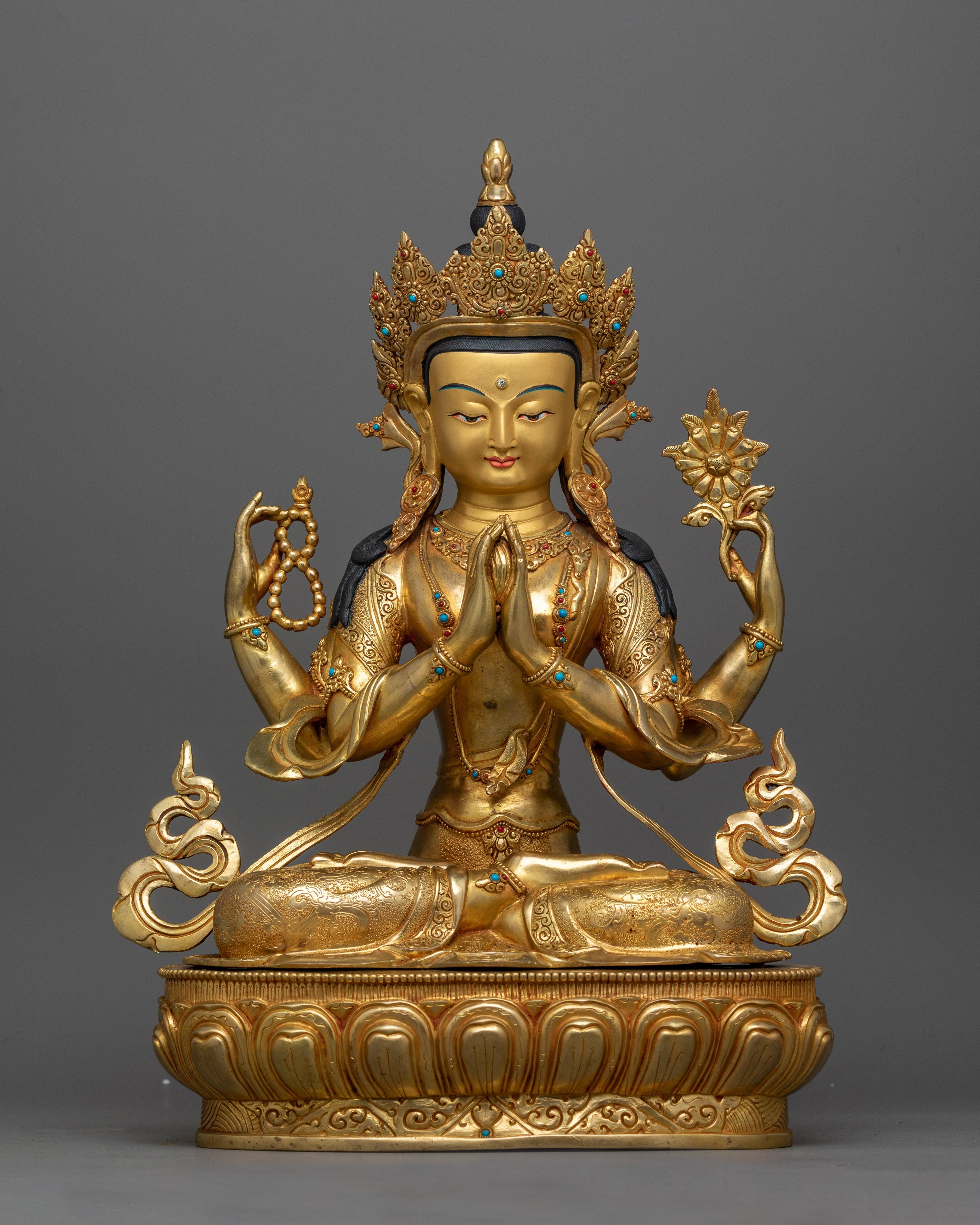 Gold-Gilded Compassionate Chenrezig Statue | A Vision of Divine Mercy