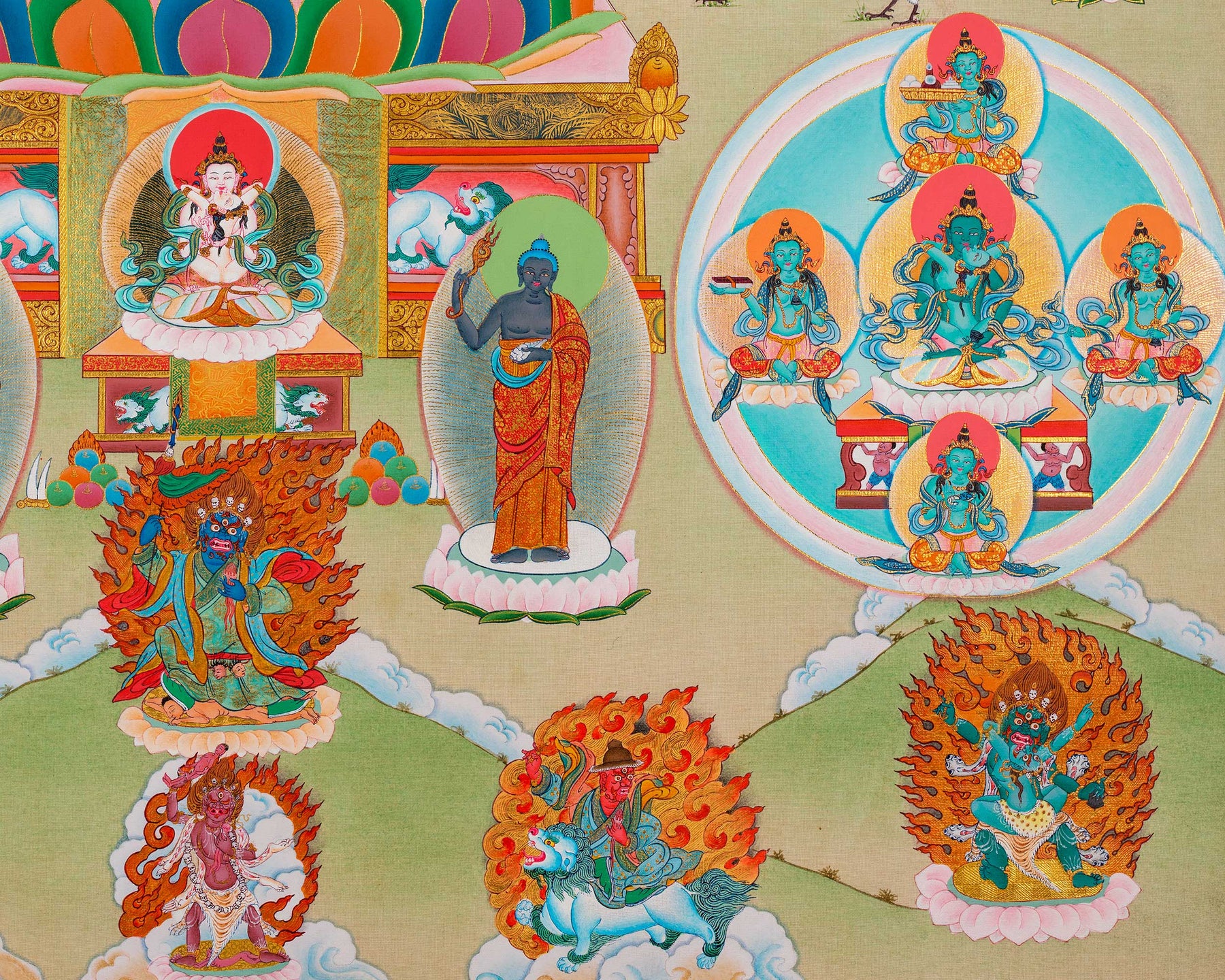 Bardo Thangka Print | Meditative Artwork of 42 Peaceful Deities | High