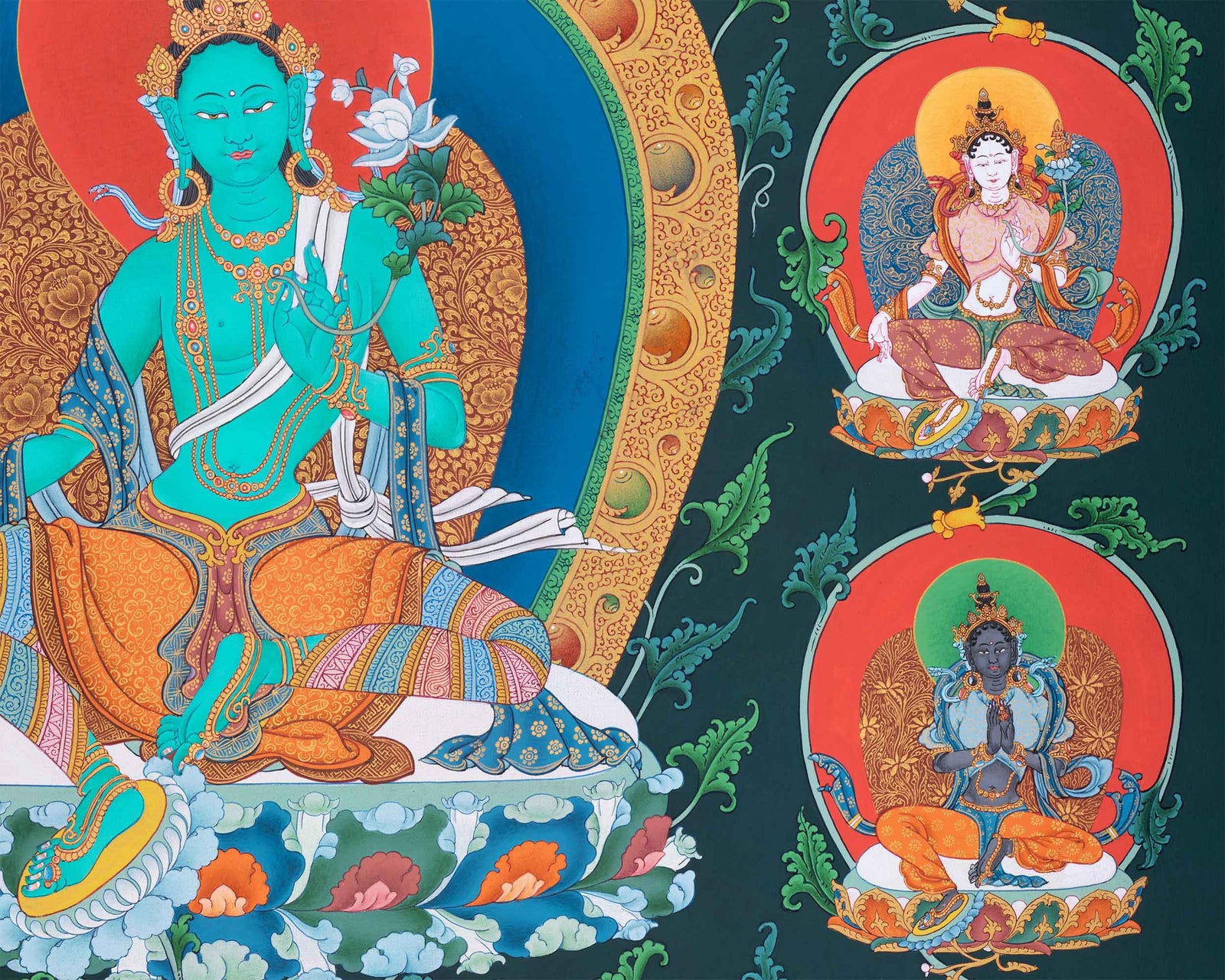 Thangka of 21 Tara Goddess | Traditional Karma Gadri Painting