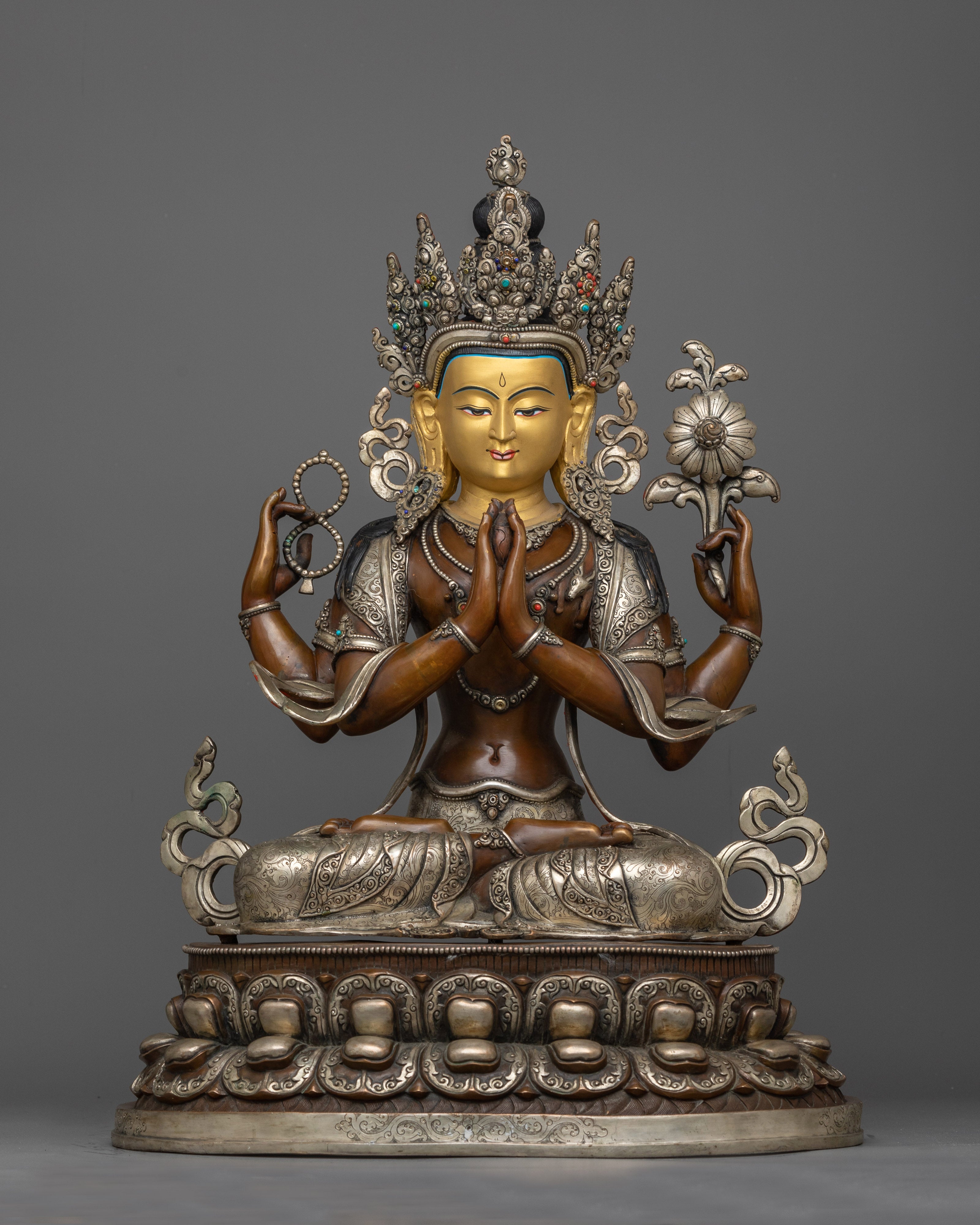 Silver-Plated Chenrezig Statue | Illuminate Your Path to Enlightenment