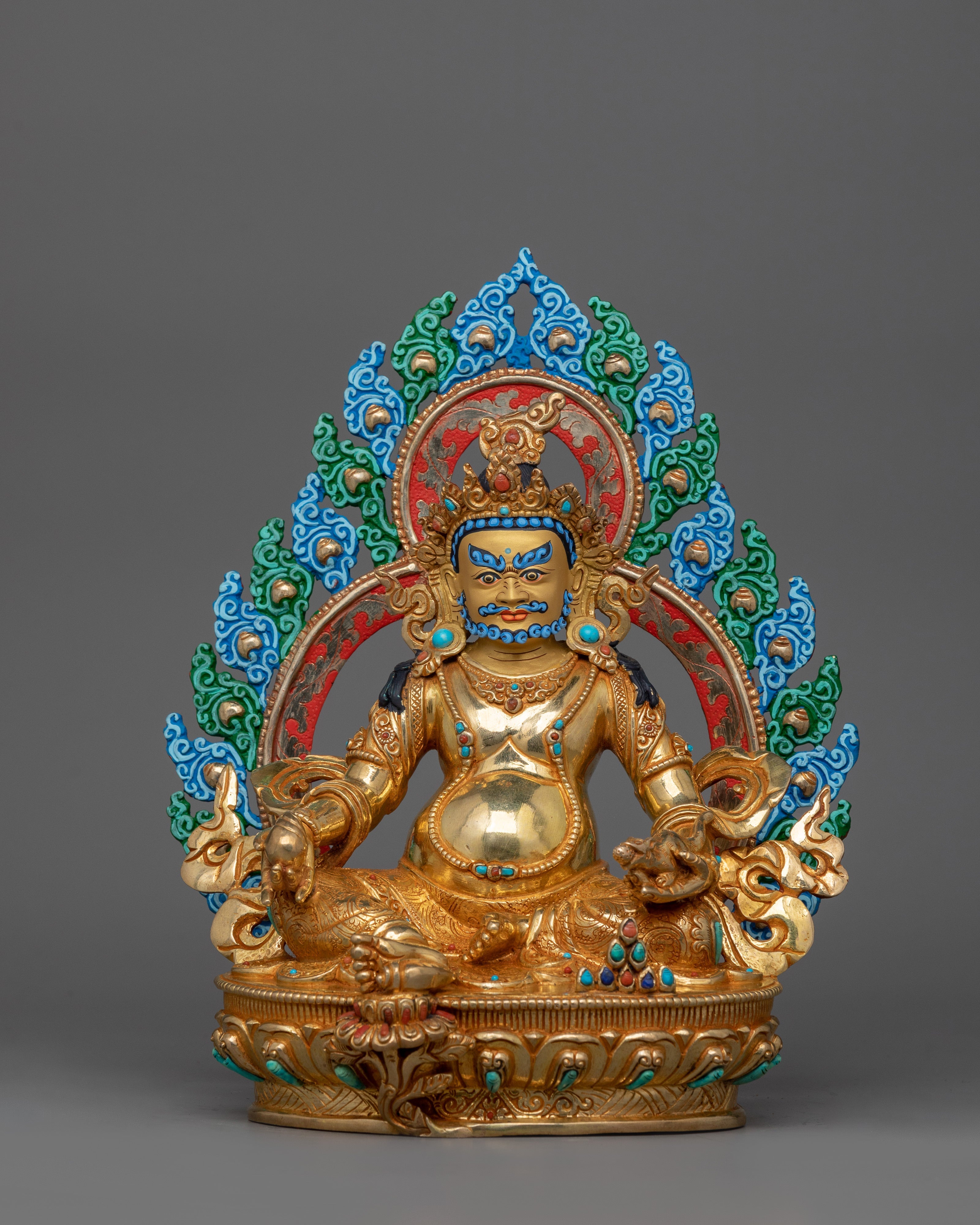 Sacred Dzambhala Statue Holding a Mongoose | Sculpture for Wealth and