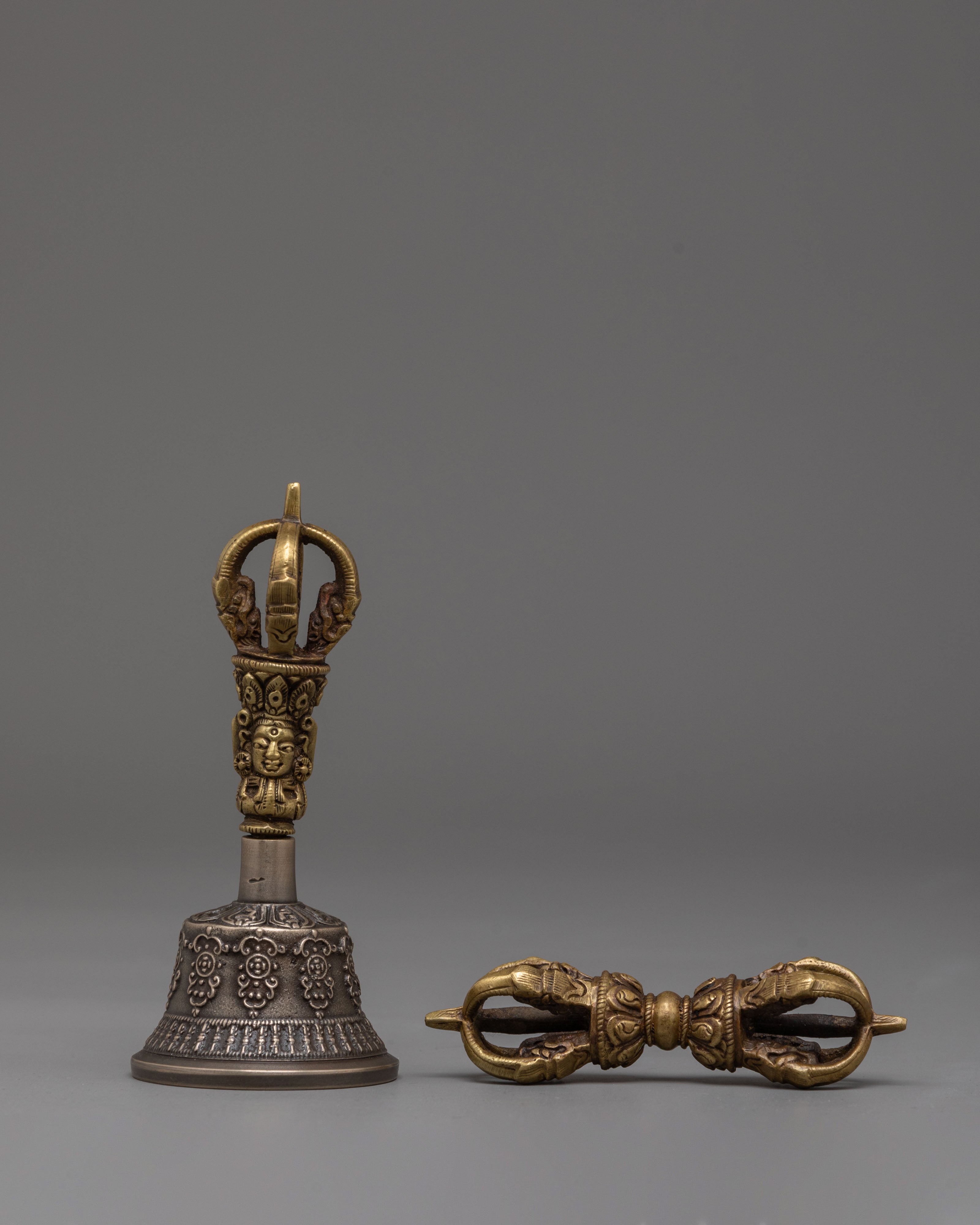 Handcrafted Vajra and Bell Set | Spiritual Brass and Bronze Deity Symbolism