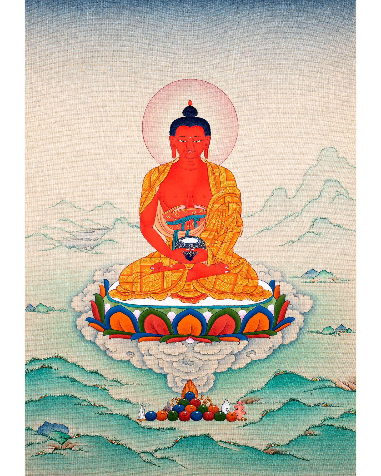 Amitabha Buddha Thangka | Tibetan Buddha Painting in Natural Stone Colors