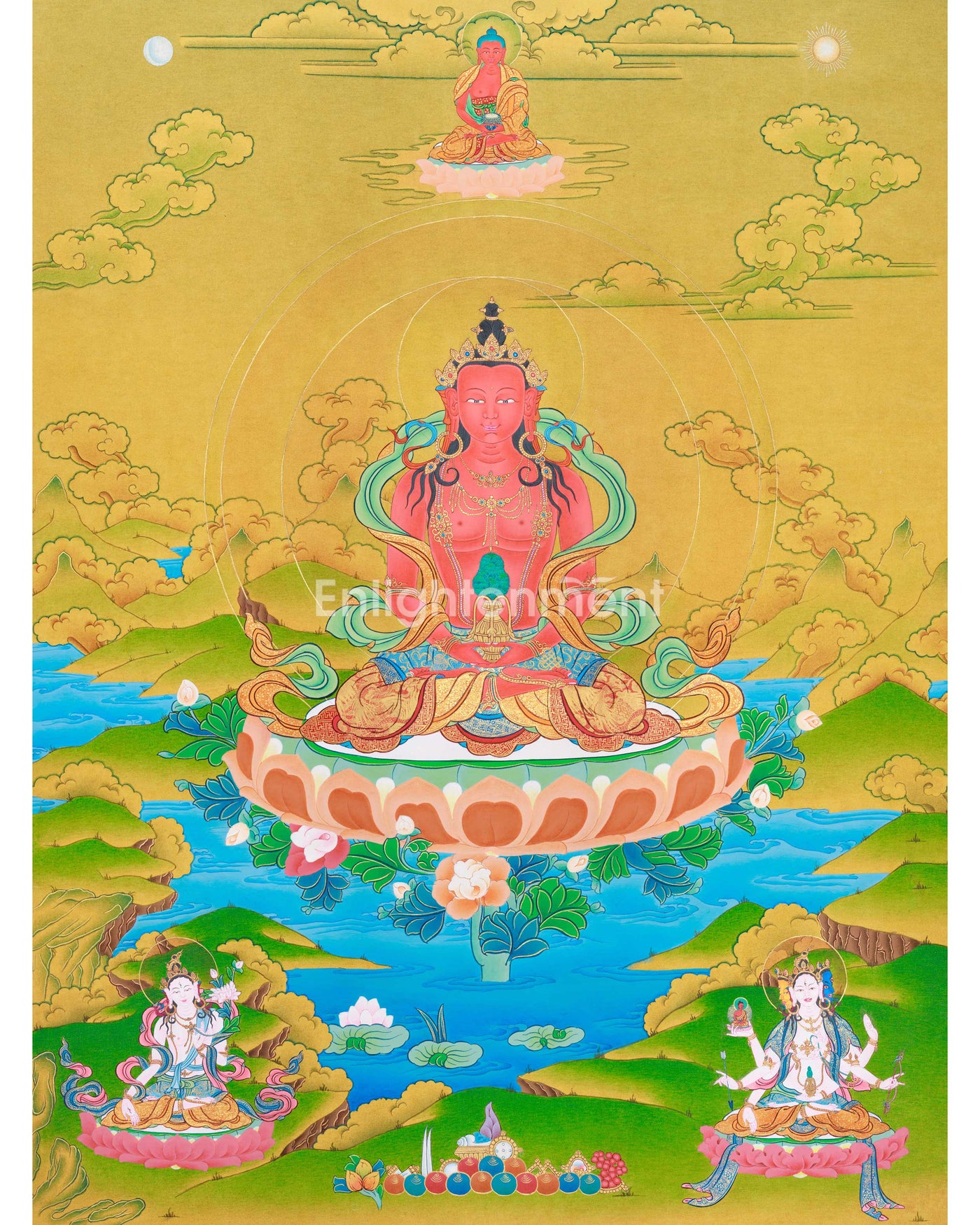 Amitayus Buddha Thangka | Buddhist Deity Amitayus With White Tara, Ami ...