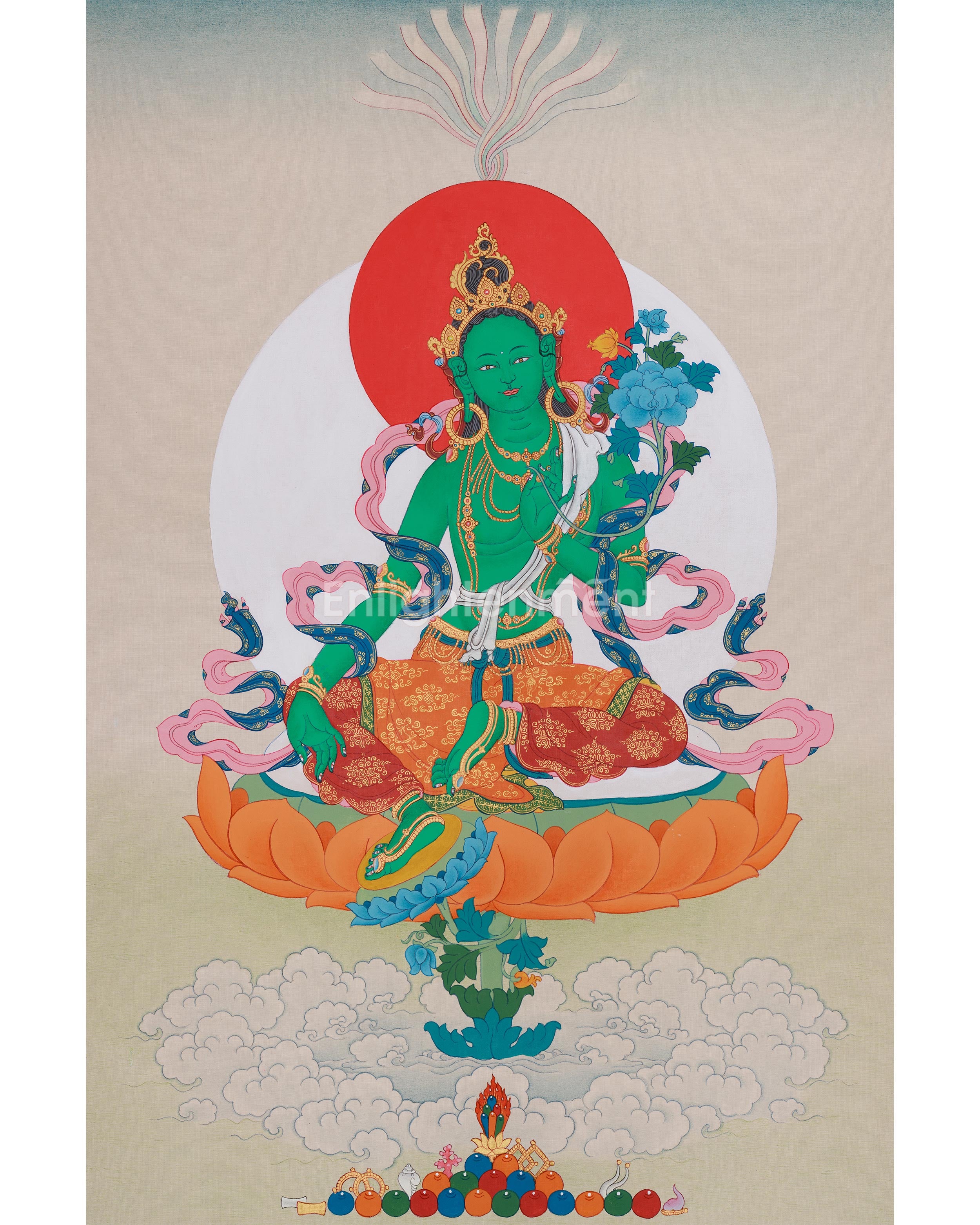 Green Tara Thangka Goddess of Compassion | Spiritual Wall Hanging