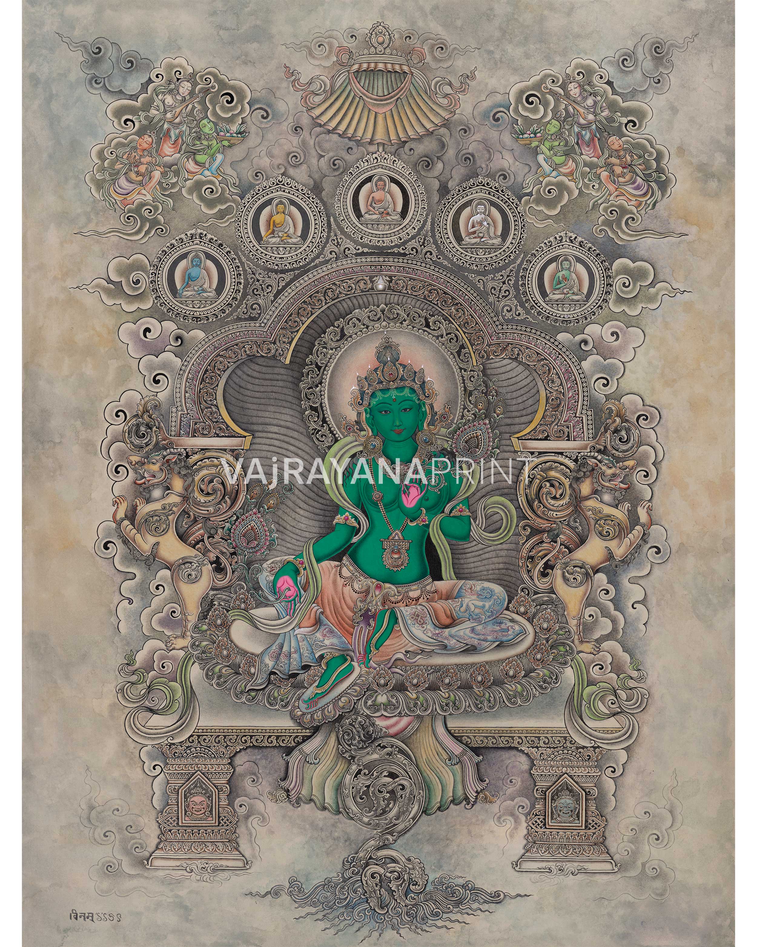 Embrace The Blessing With Green Tara Canvas Print | Tibetan Buddhist