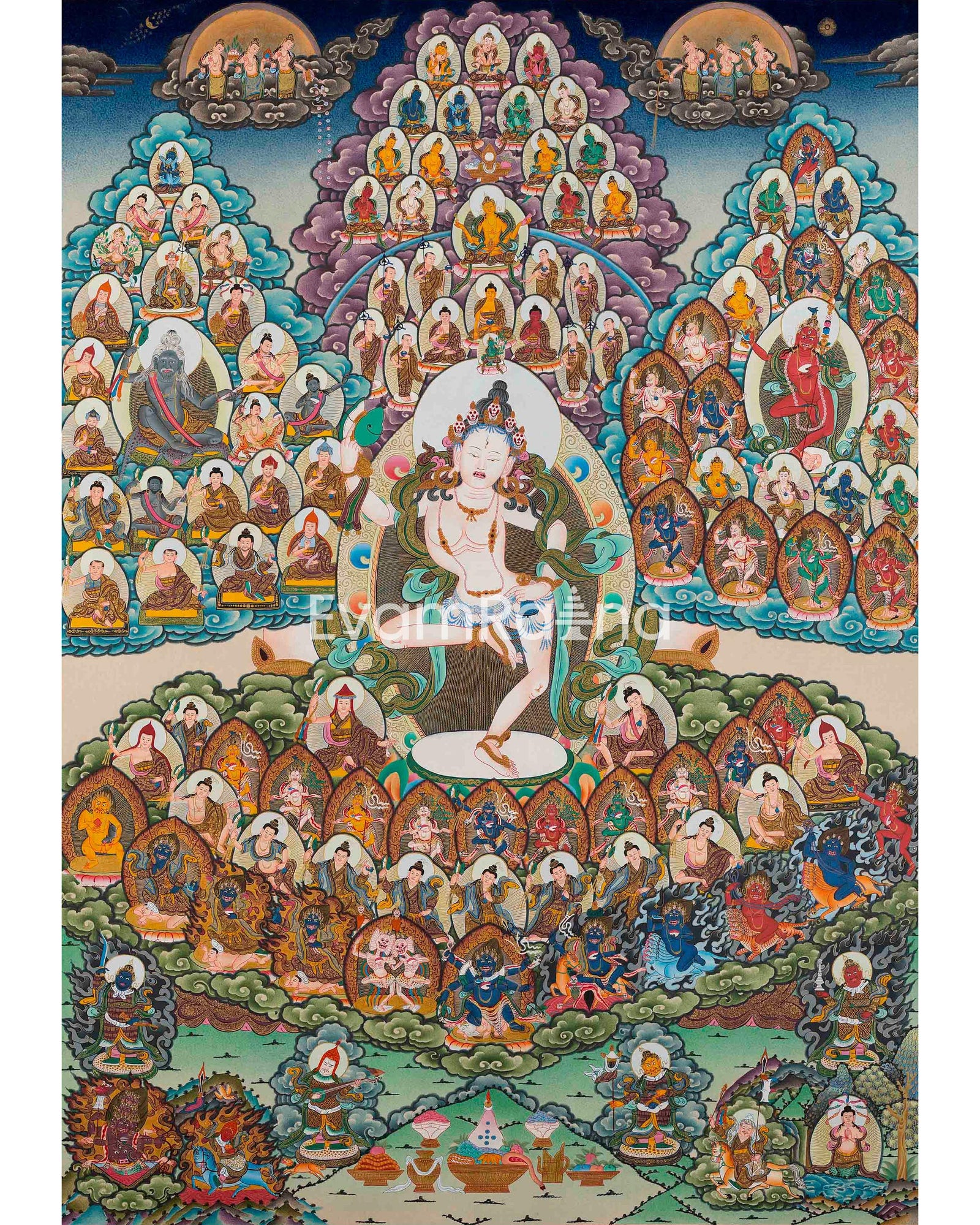 Hand-Painted Machiq Labdron Lineage Tree Thangka | High-Quality Thangk