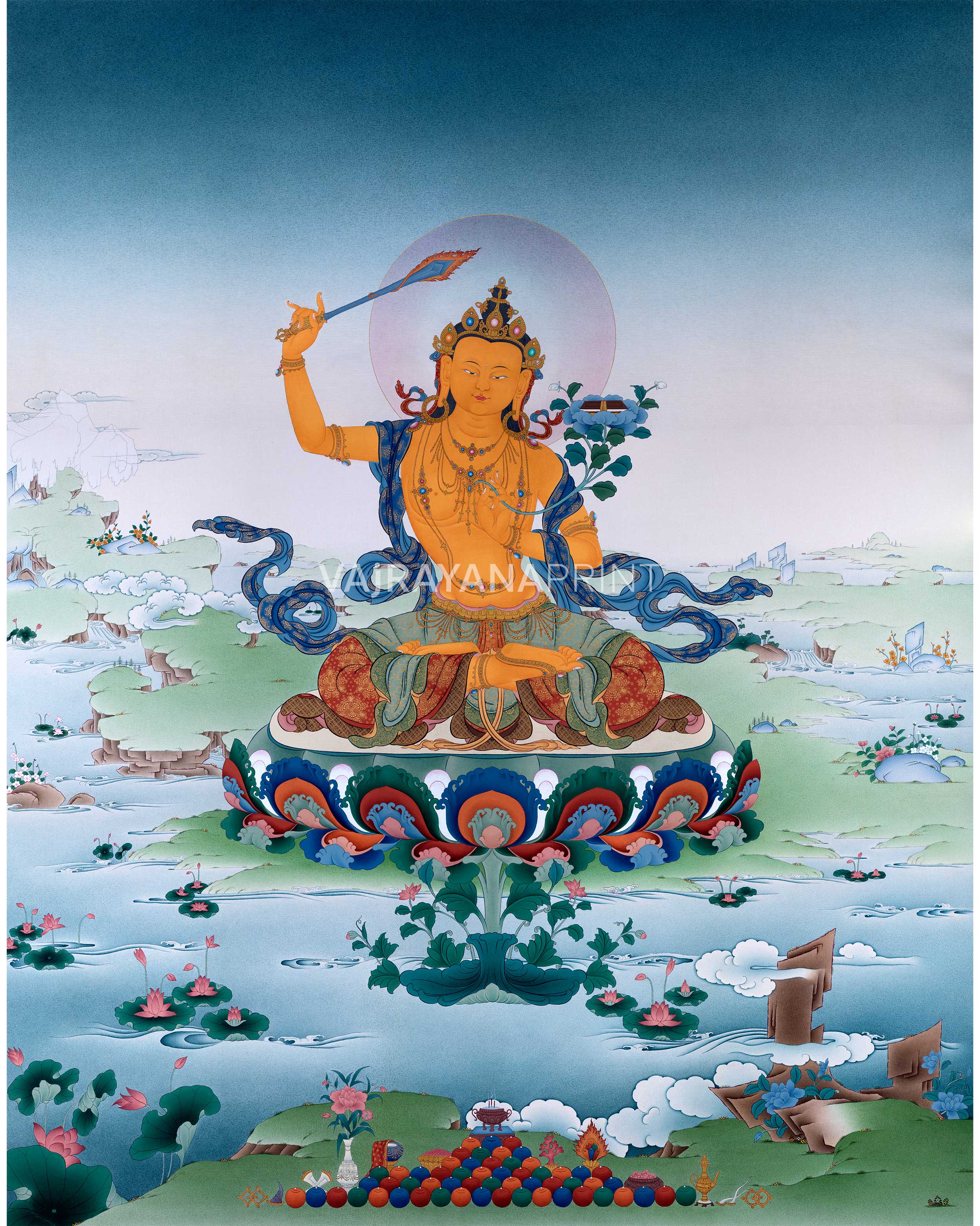 High-Quality Manjushri Giclee Thangka Print | Bodhisattva Of Wisdom