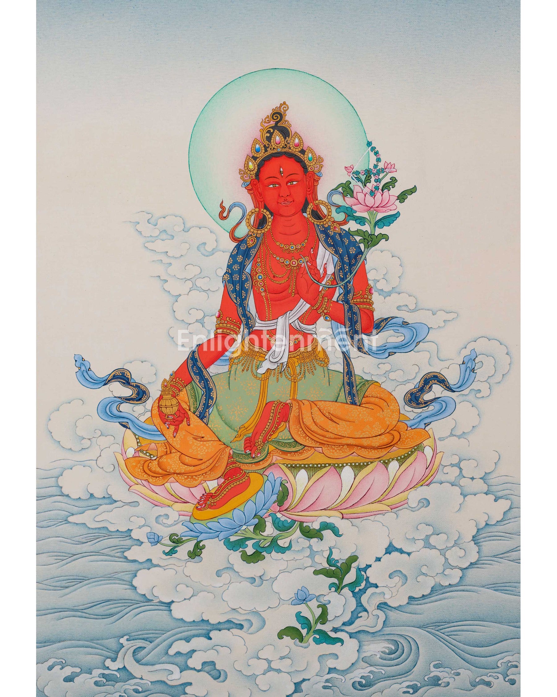 Hand Painted Red Tara Thangka | Traditional Buddhist Artwork