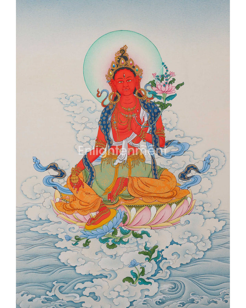 Hand Painted Red Tara Thangka | Traditional Buddhist Artwork