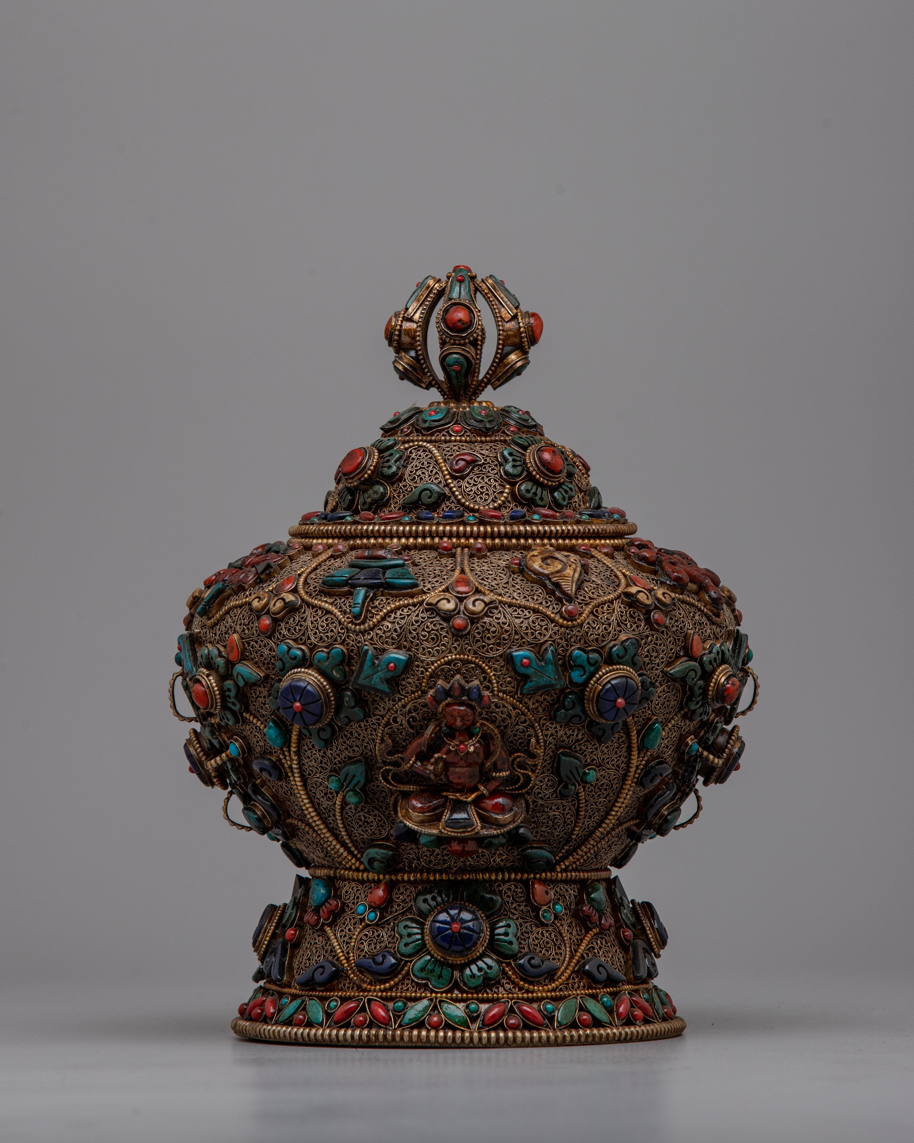 Decorative Neshi Tibetan Pot | Traditional Pot Featuring Detailed Tibe