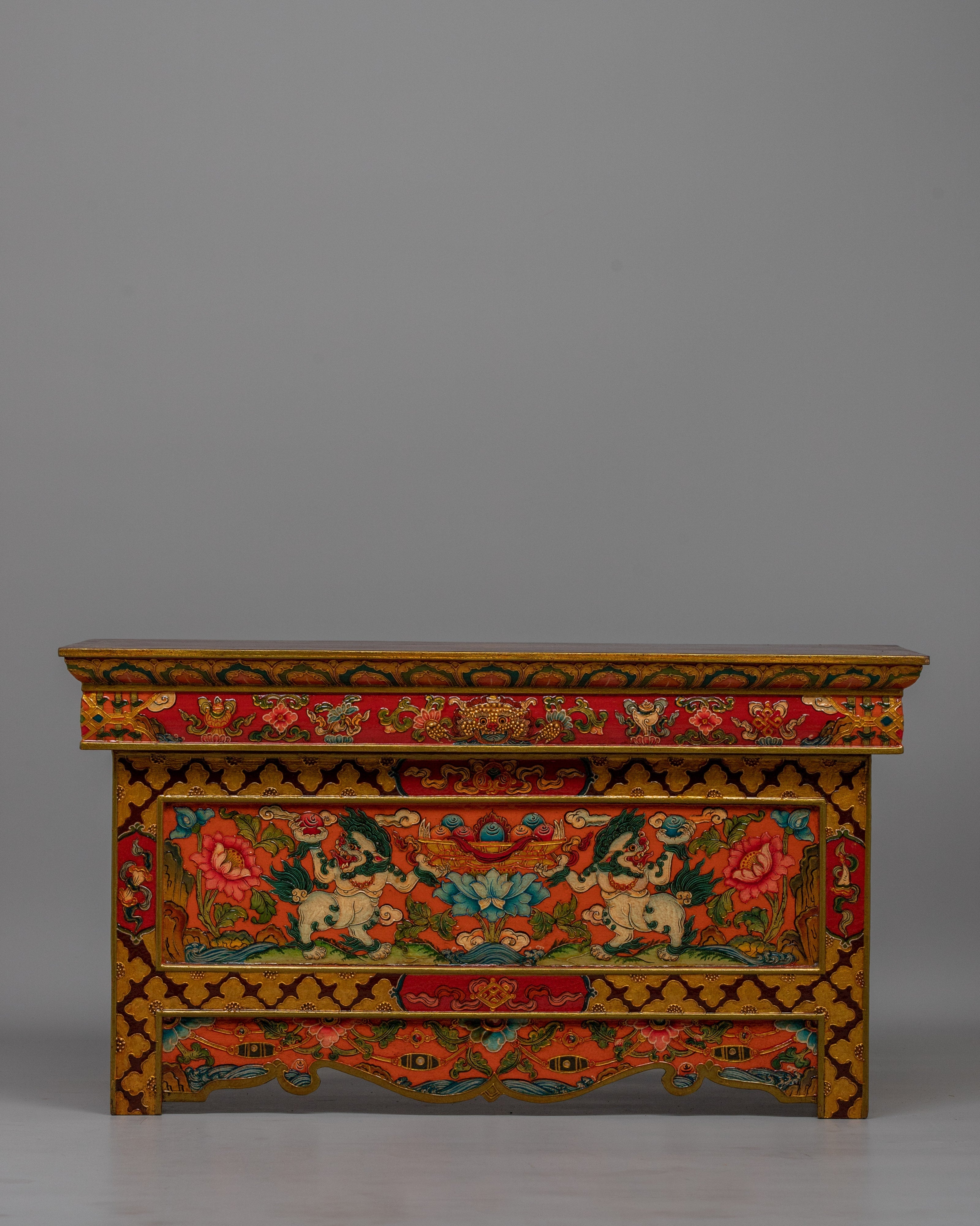 Tibetan Meditation Table | Artisan Crafted Wooden Altar for Spiritual