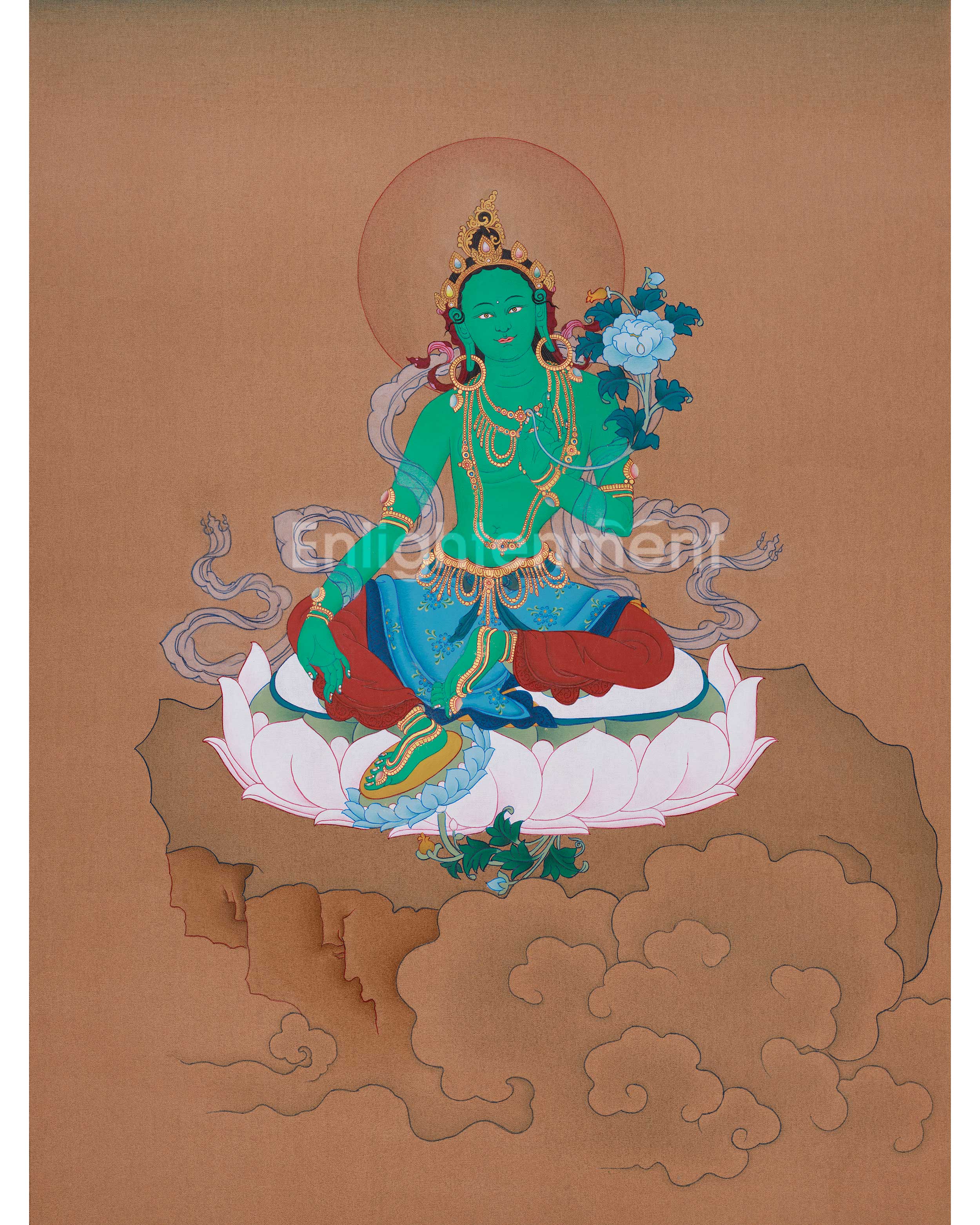 Traditional Thangka Of Green Tara | Tibetan Deity Shyama Tara Art