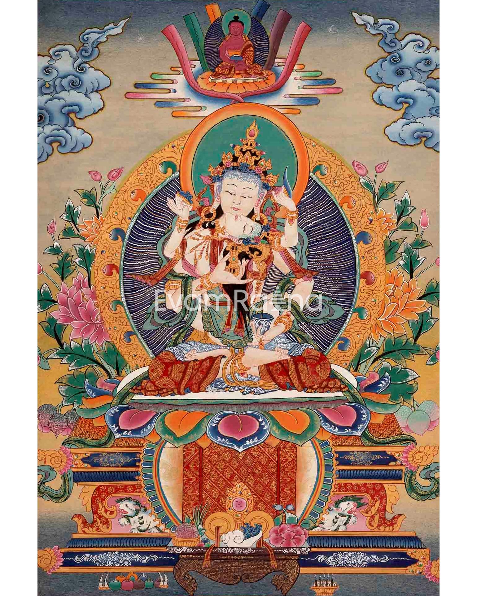 Hand-Painted Vajrasattva Dorje Sempa YabYum Thangka | Union Of Compass
