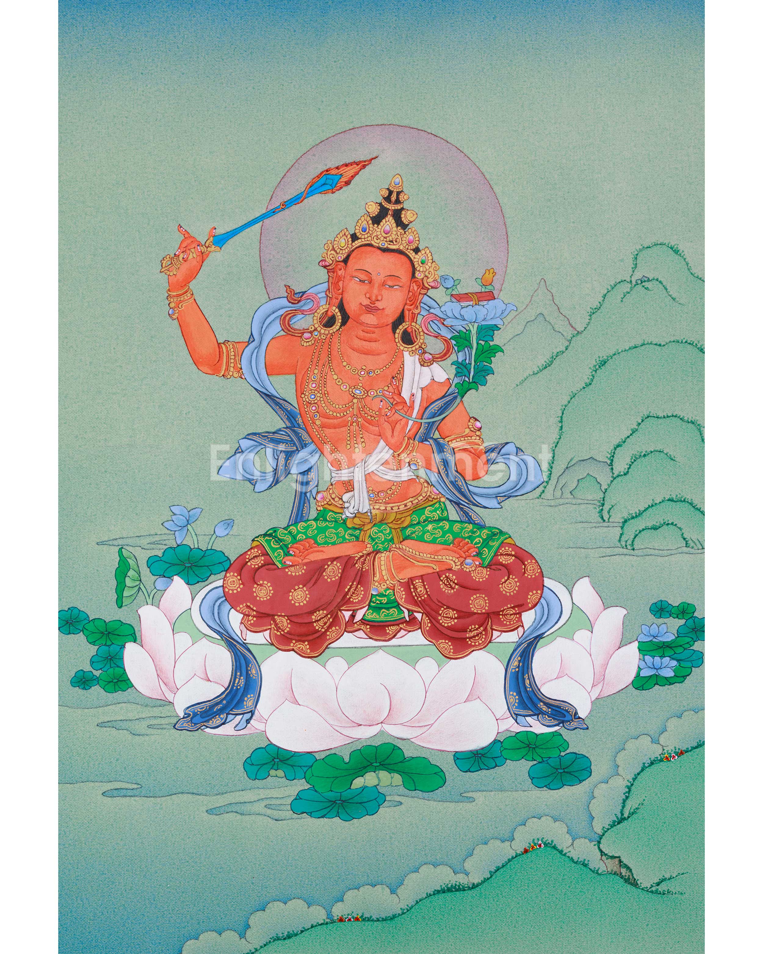 Vajrayana Deity Manjushri Thangka | Bodhisattva of Wisdom