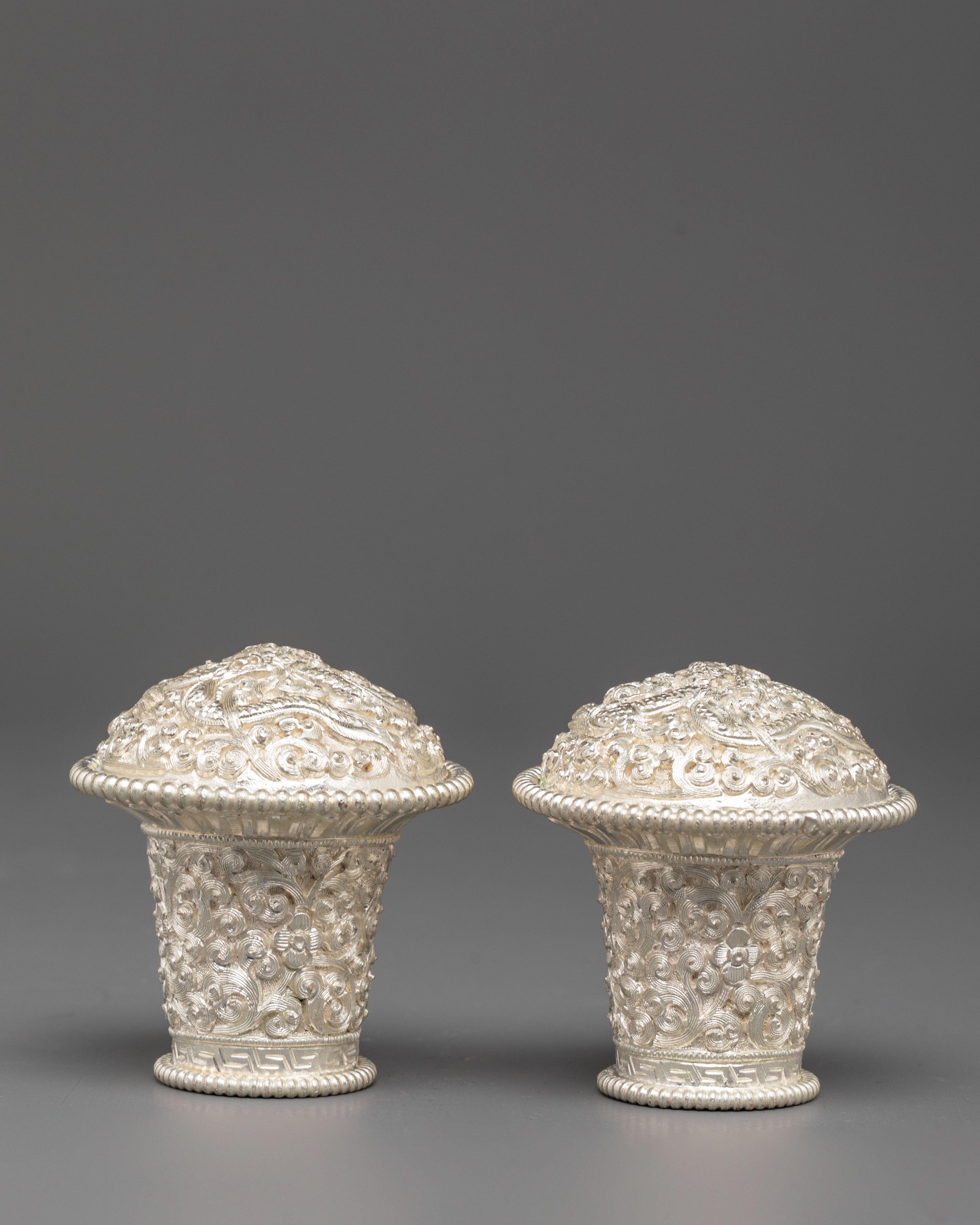 Handmade Silver Plated Brocade Stick Cap | Decorative Brocade Accessory