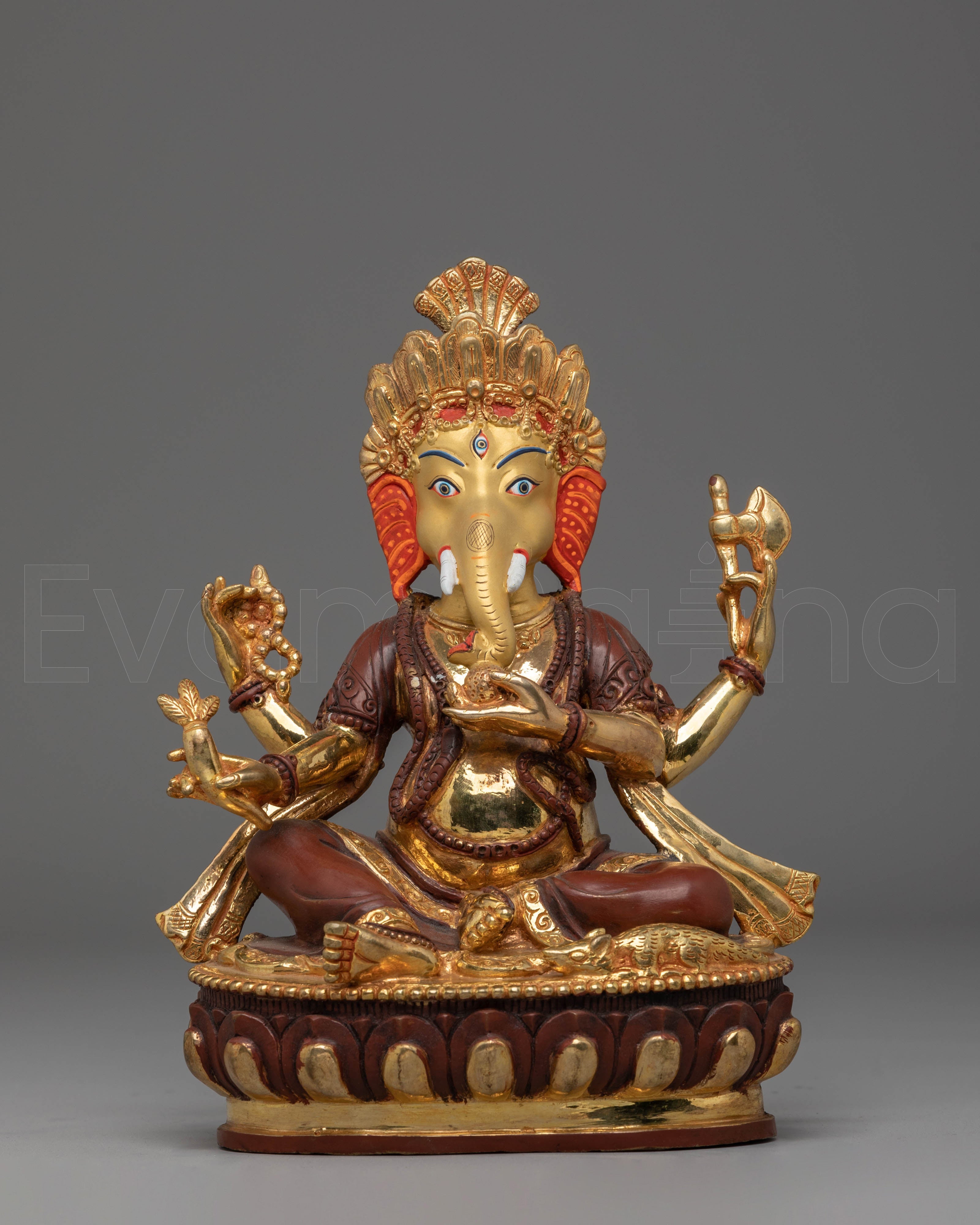 Golden Ganesh Wealth Deity Statue | Hindu God of Prosperity & Wisdom